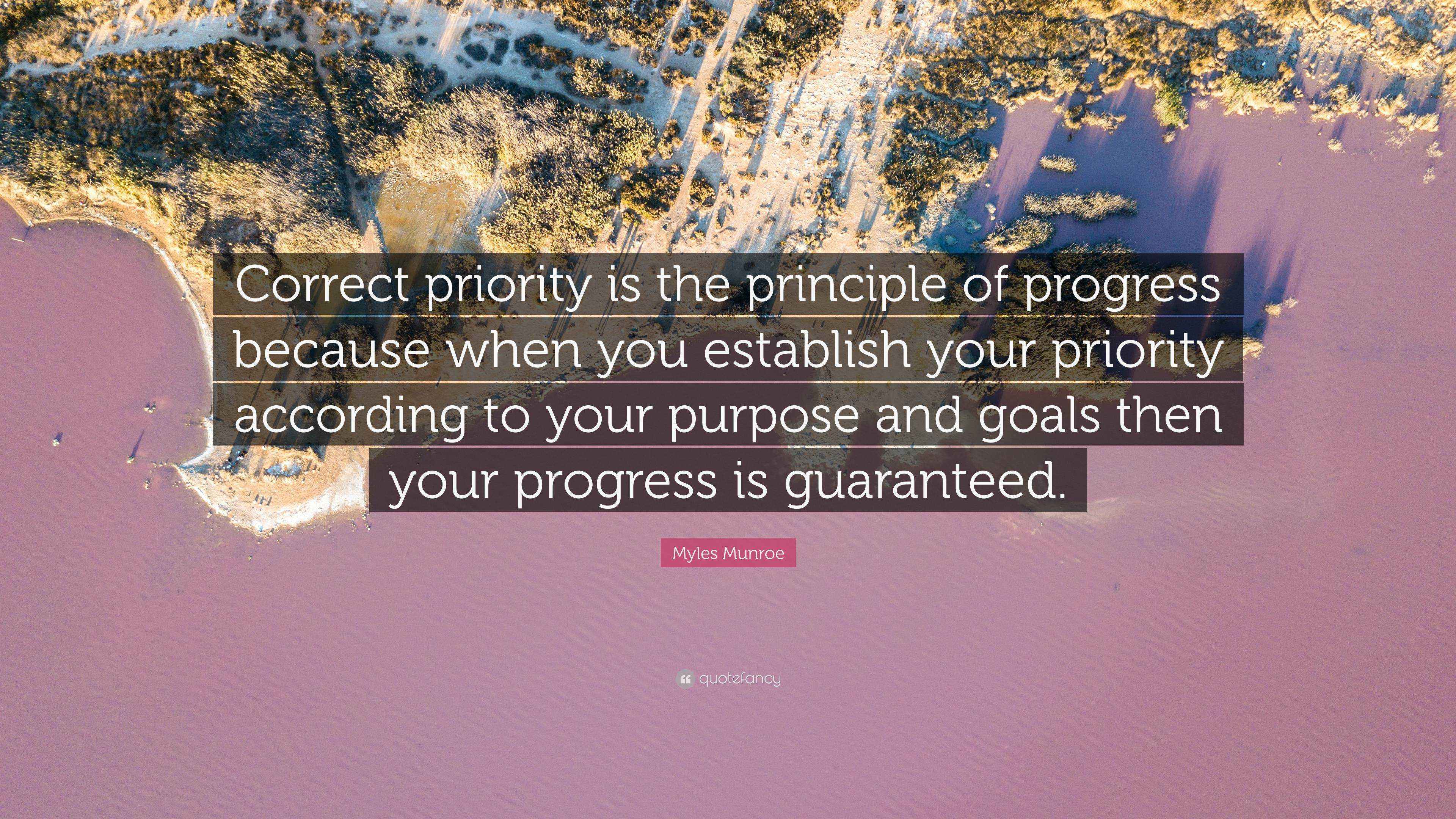 Myles Munroe Quote: “Correct priority is the principle of progress ...