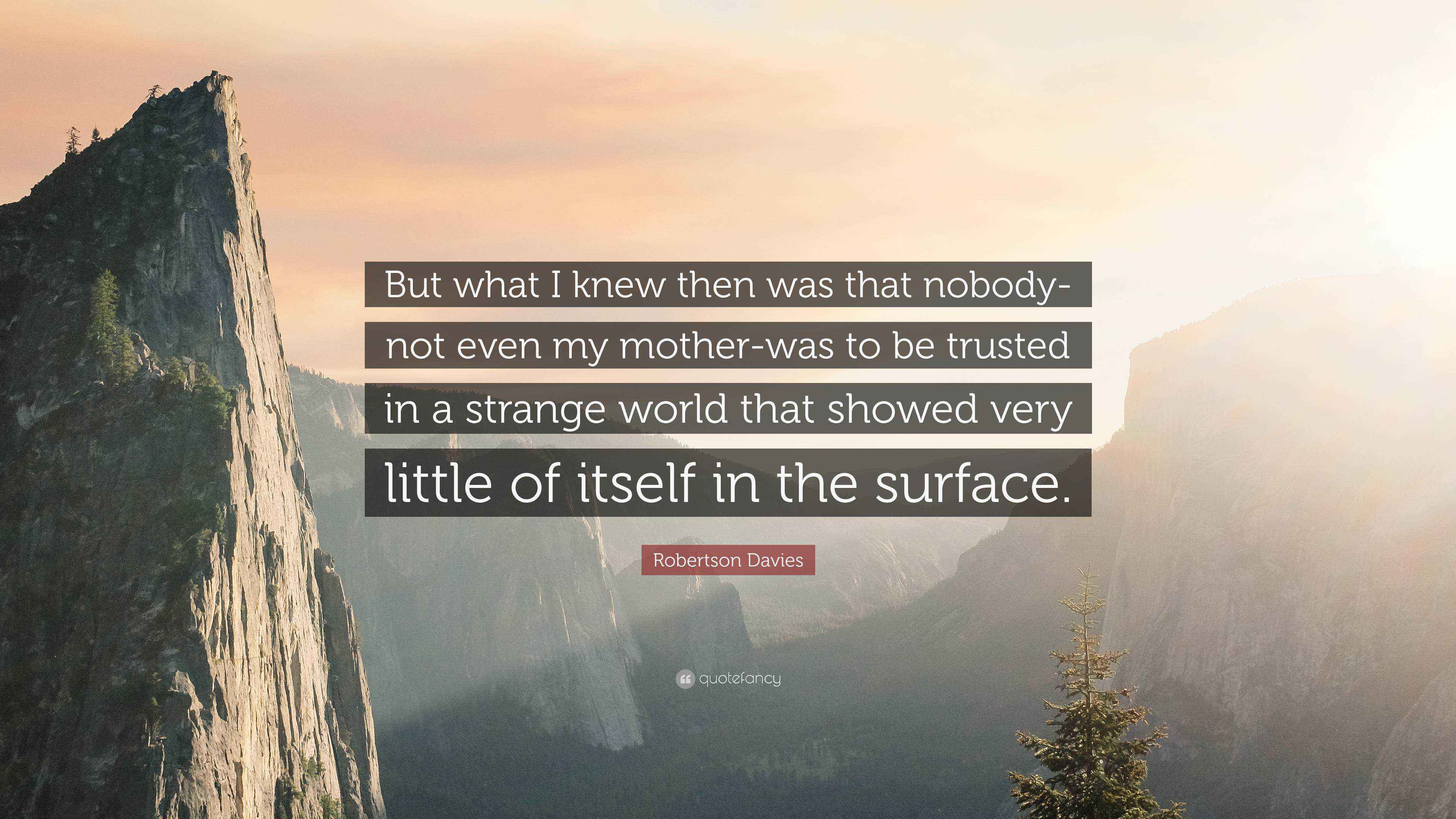 Robertson Davies Quote: “But what I knew then was that nobody-not even ...