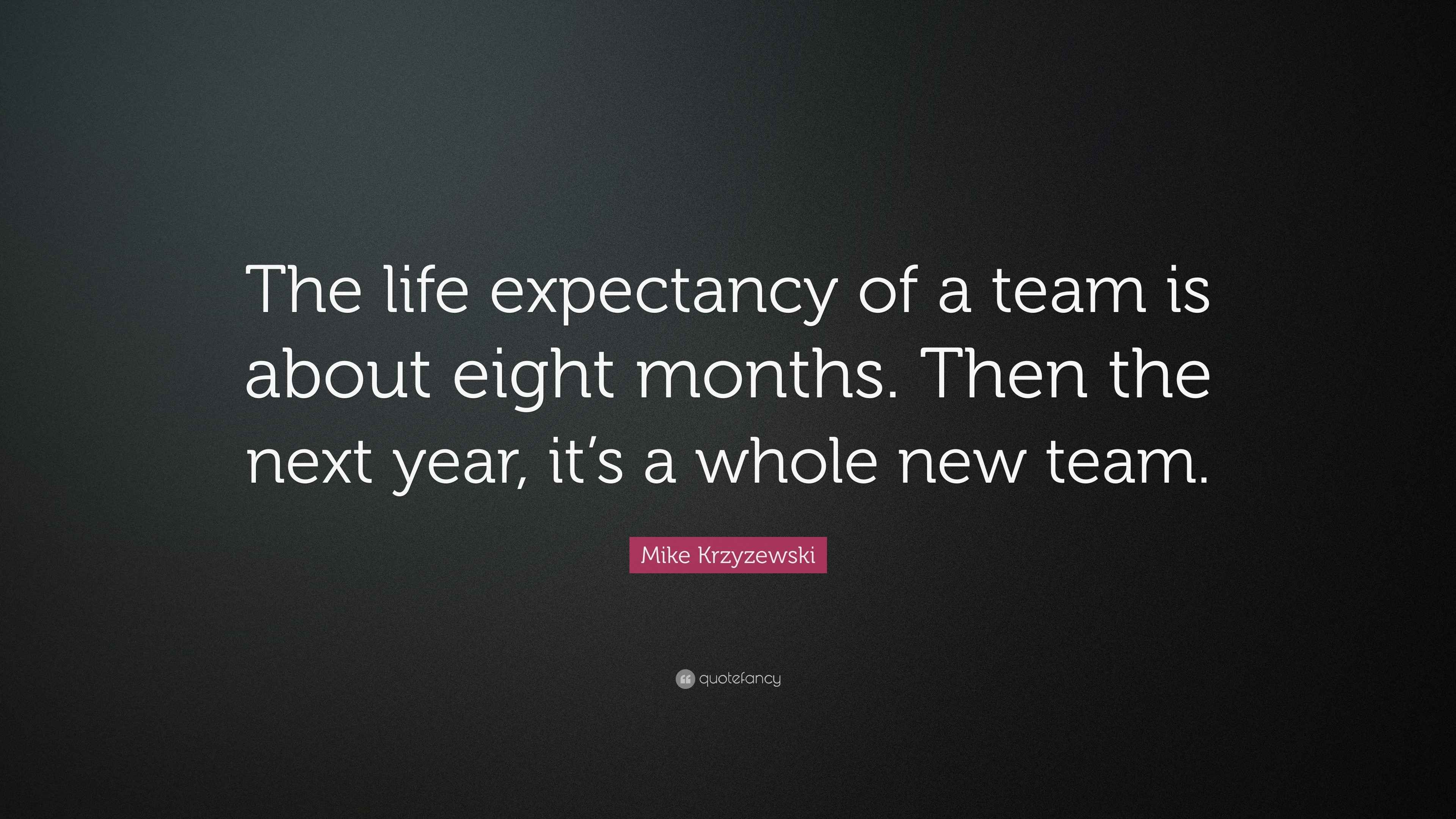 Mike Krzyzewski Quote: “The life expectancy of a team is about eight ...