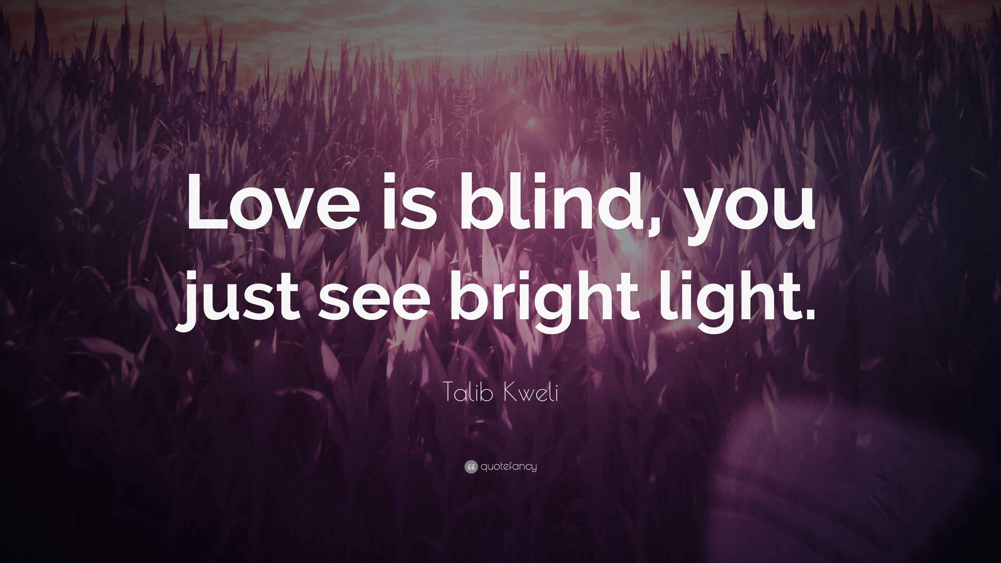 Talib Kweli Quote: “Love is blind, you just see bright light.”