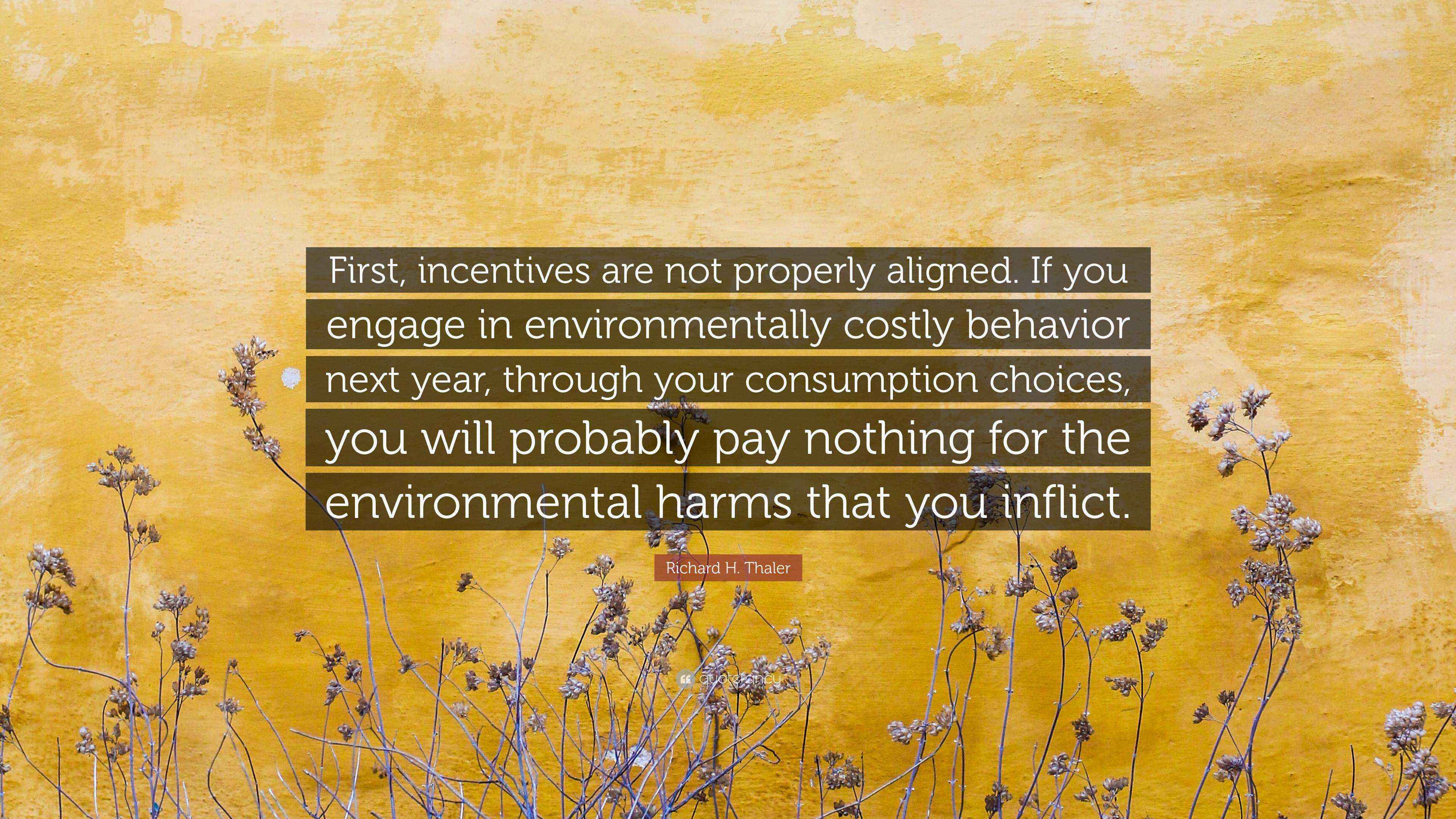 Richard H. Thaler Quote: “First, incentives are not properly aligned ...