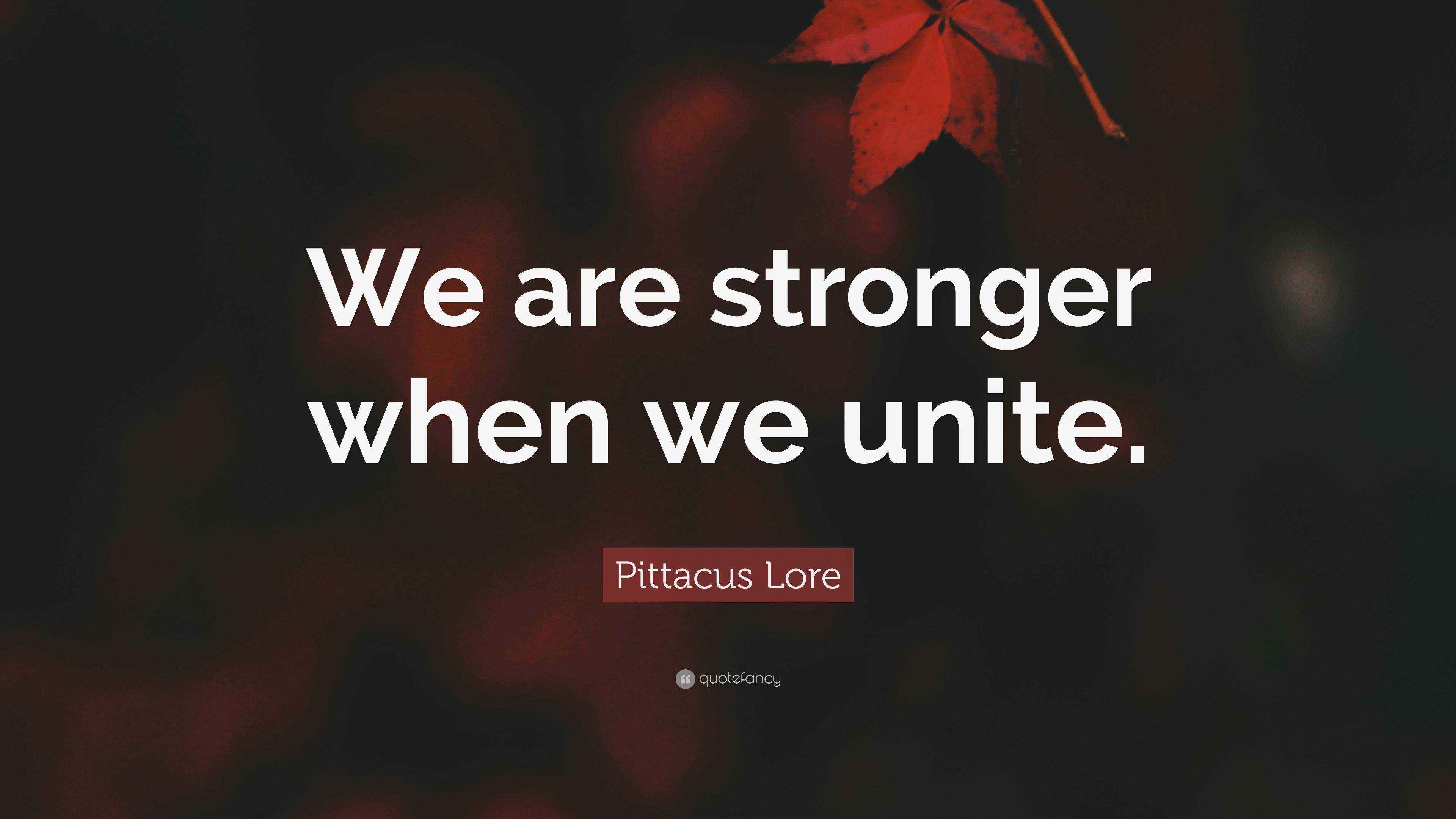 Pittacus Lore Quote: “We are stronger when we unite.”