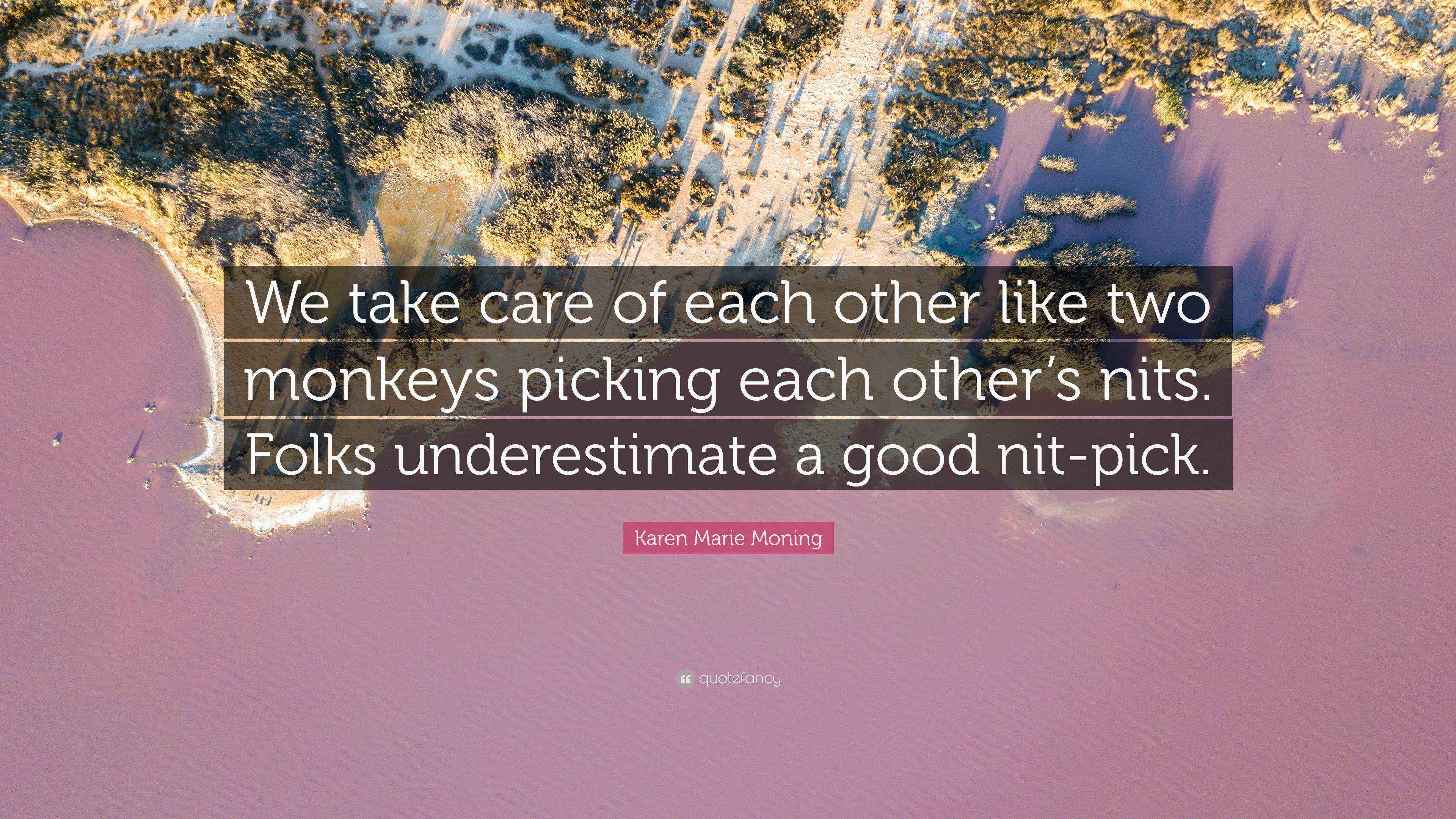 Karen Marie Moning Quote: “We take care of each other like two monkeys ...