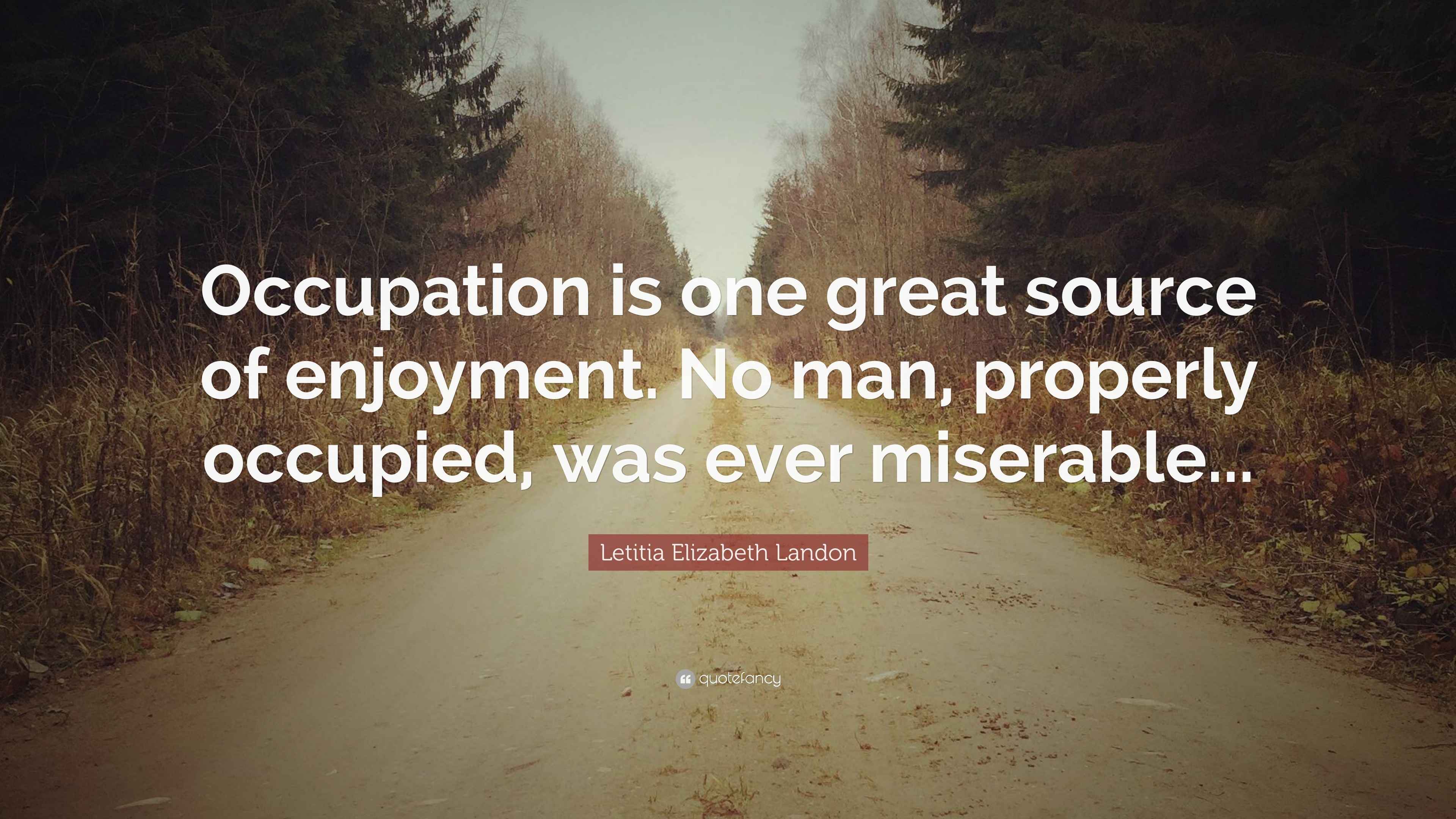 Letitia Elizabeth Landon Quote: “Occupation is one great source of ...