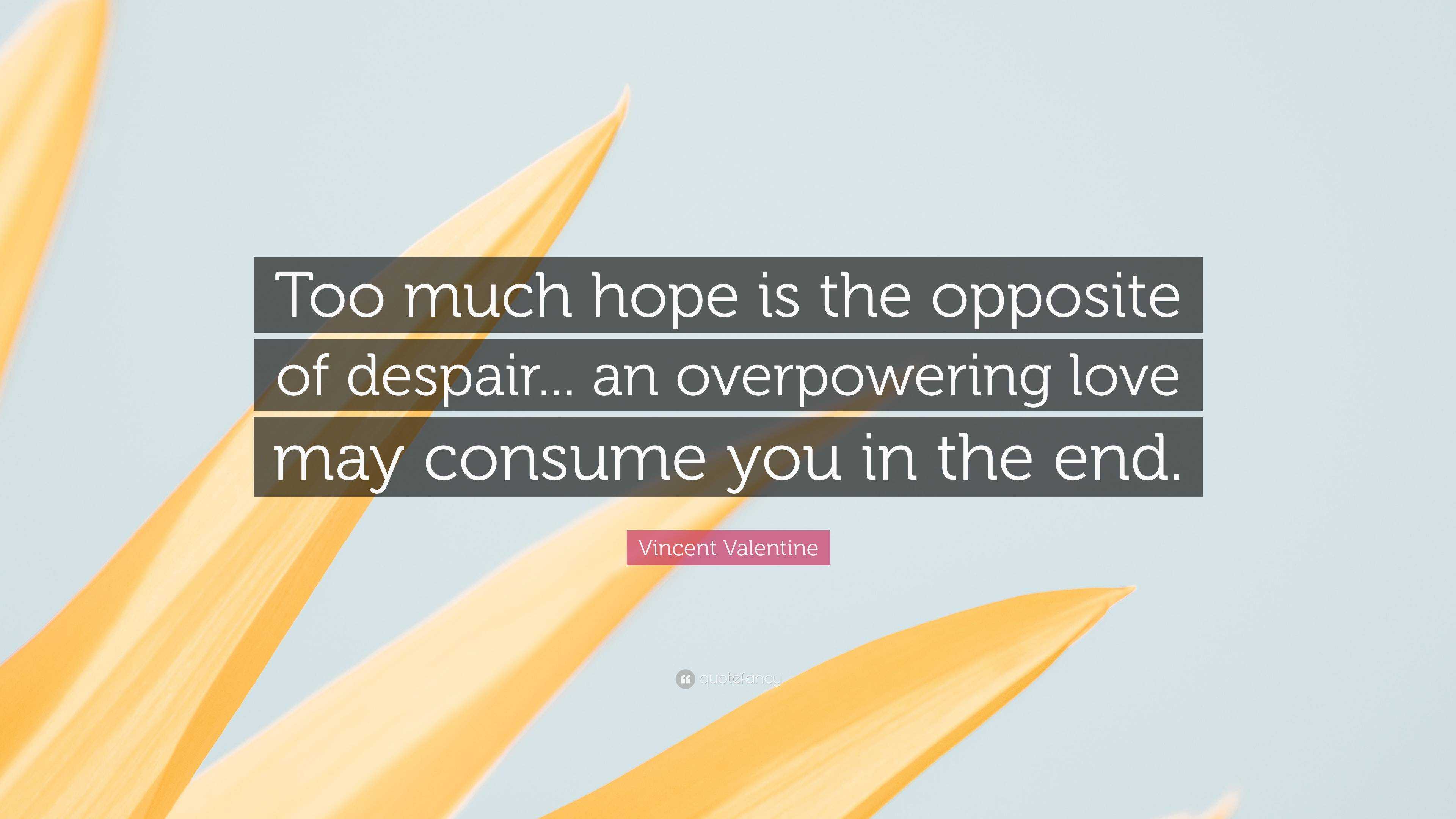 Vincent Valentine Quote: “Too much hope is the opposite of despair ...