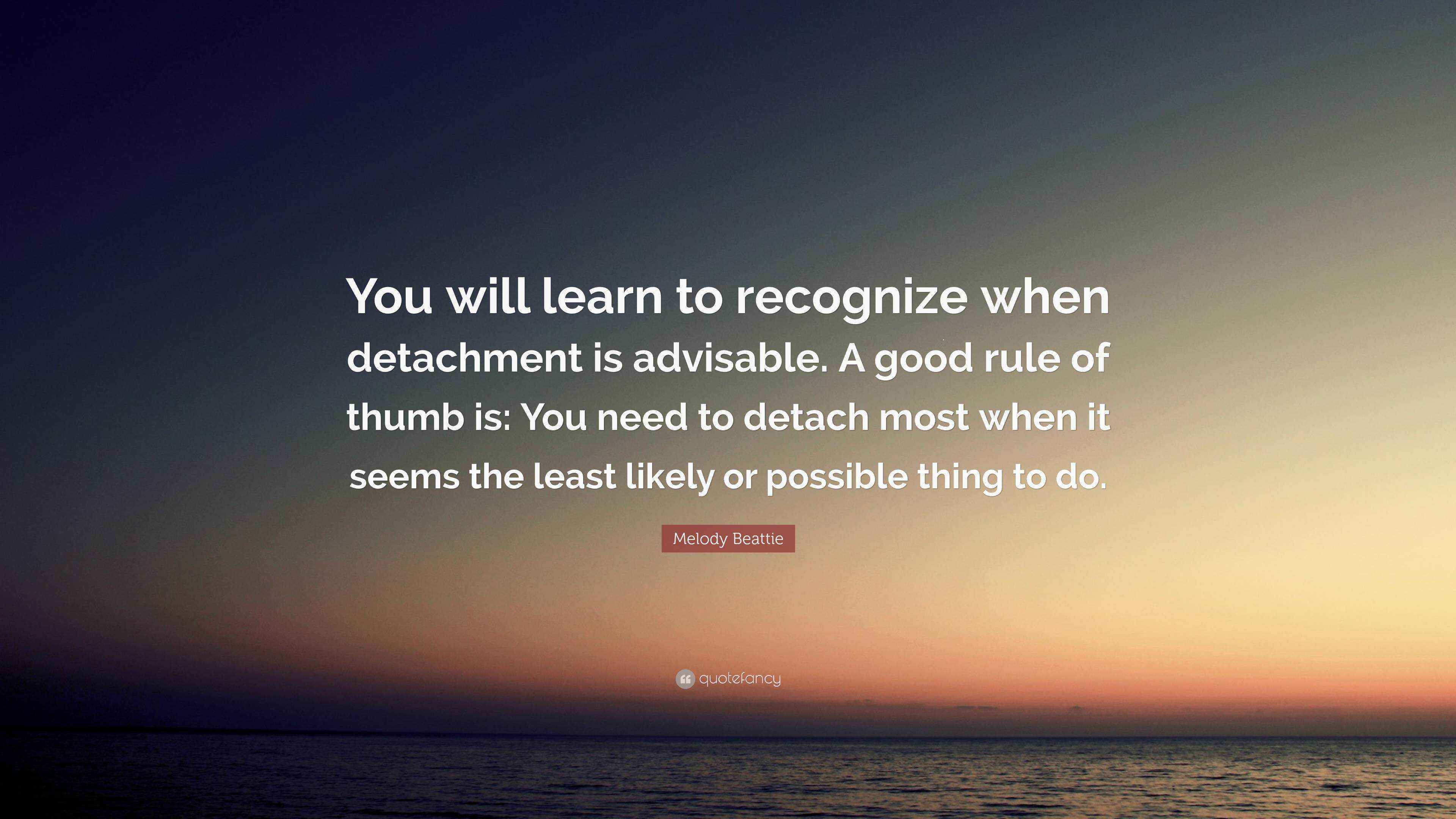 Melody Beattie Quote: “You will learn to recognize when detachment is ...