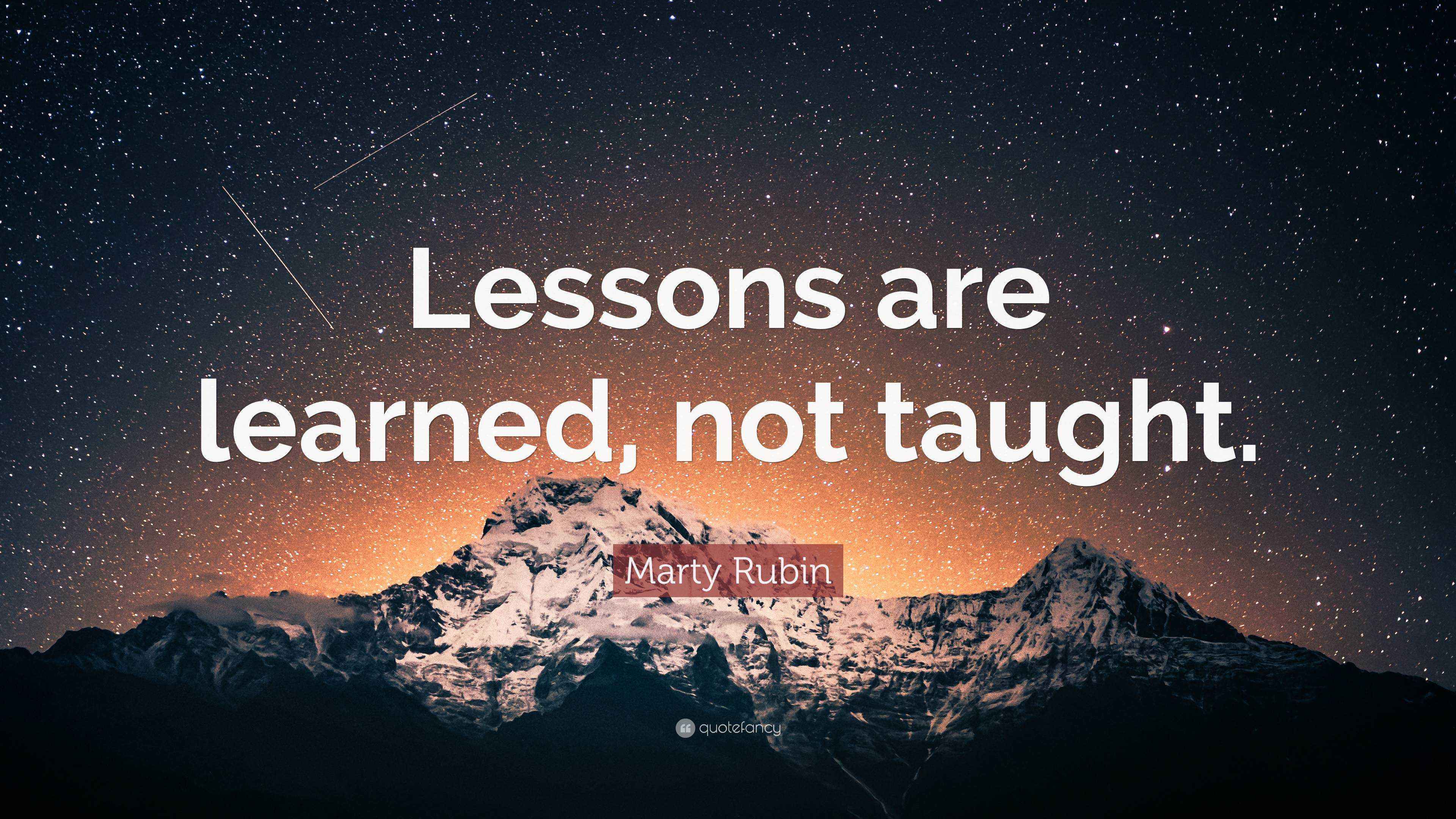 Marty Rubin Quote: “Lessons are learned, not taught.”