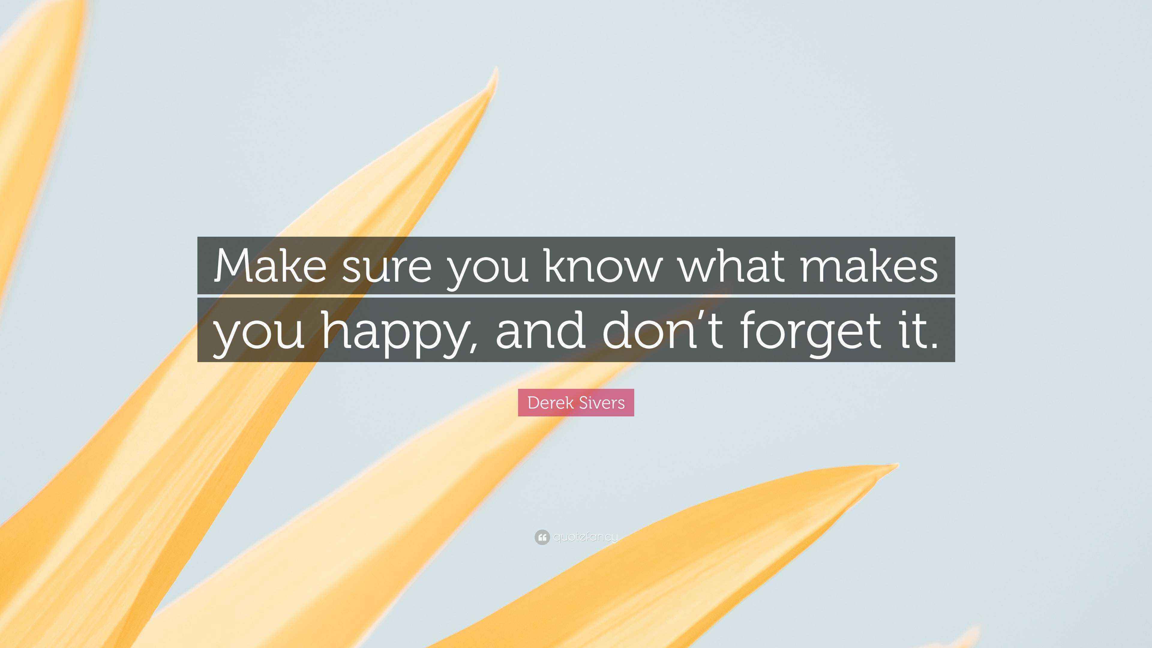 Derek Sivers Quote: “Make sure you know what makes you happy, and don’t ...