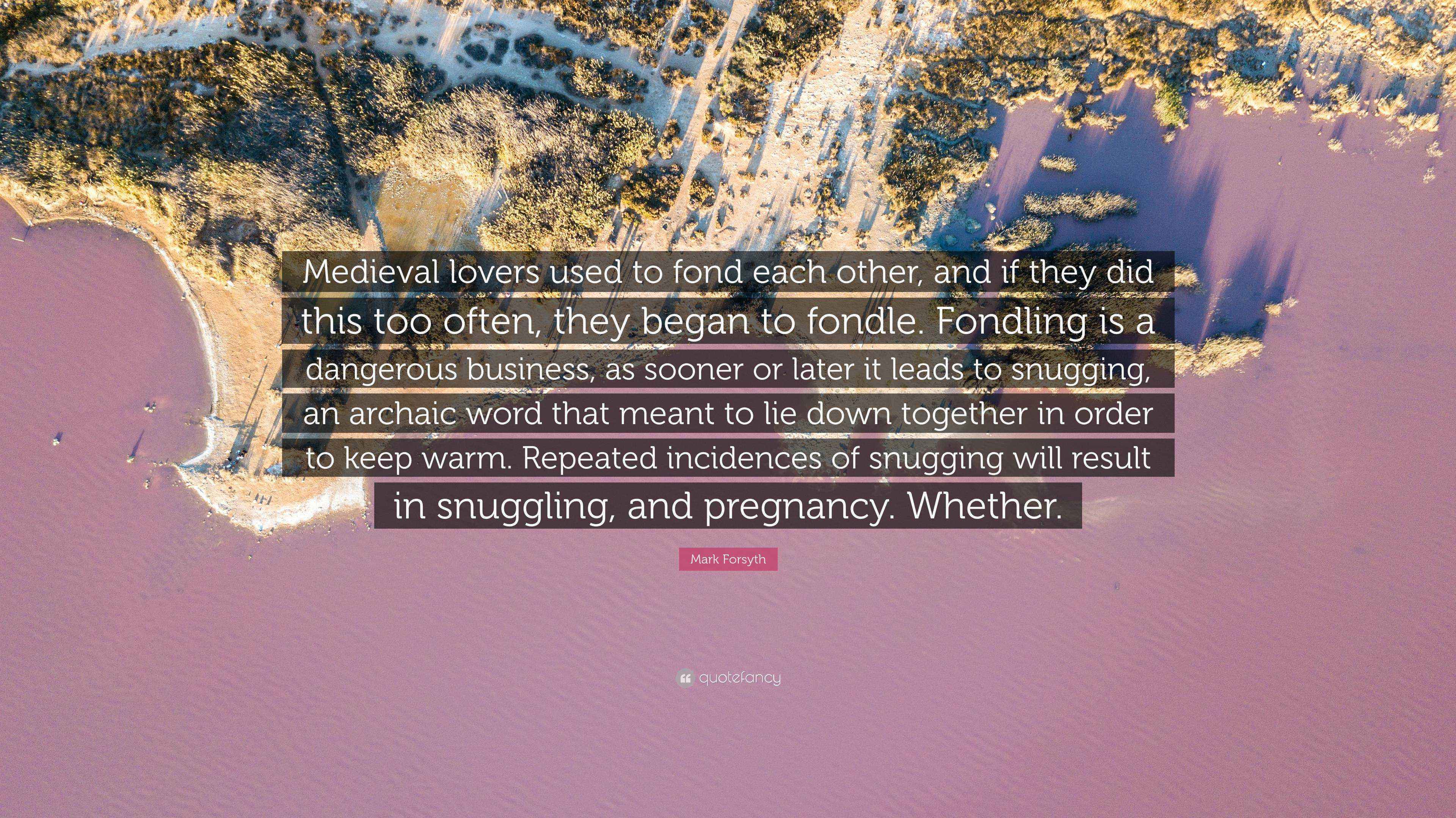Mark Forsyth Quote: “Medieval lovers used to fond each other, and if ...