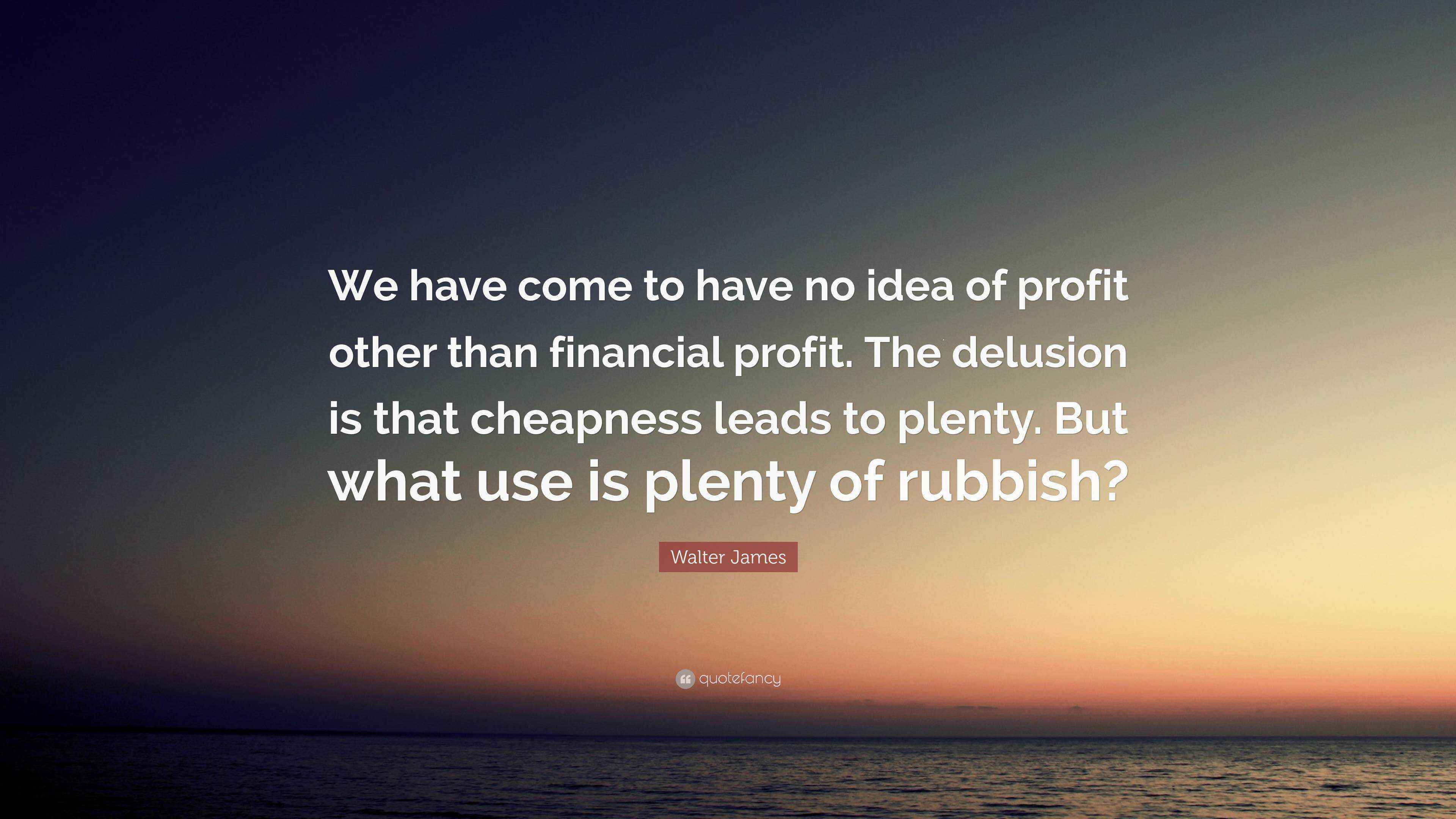 Walter James Quote: “We have come to have no idea of profit other than ...