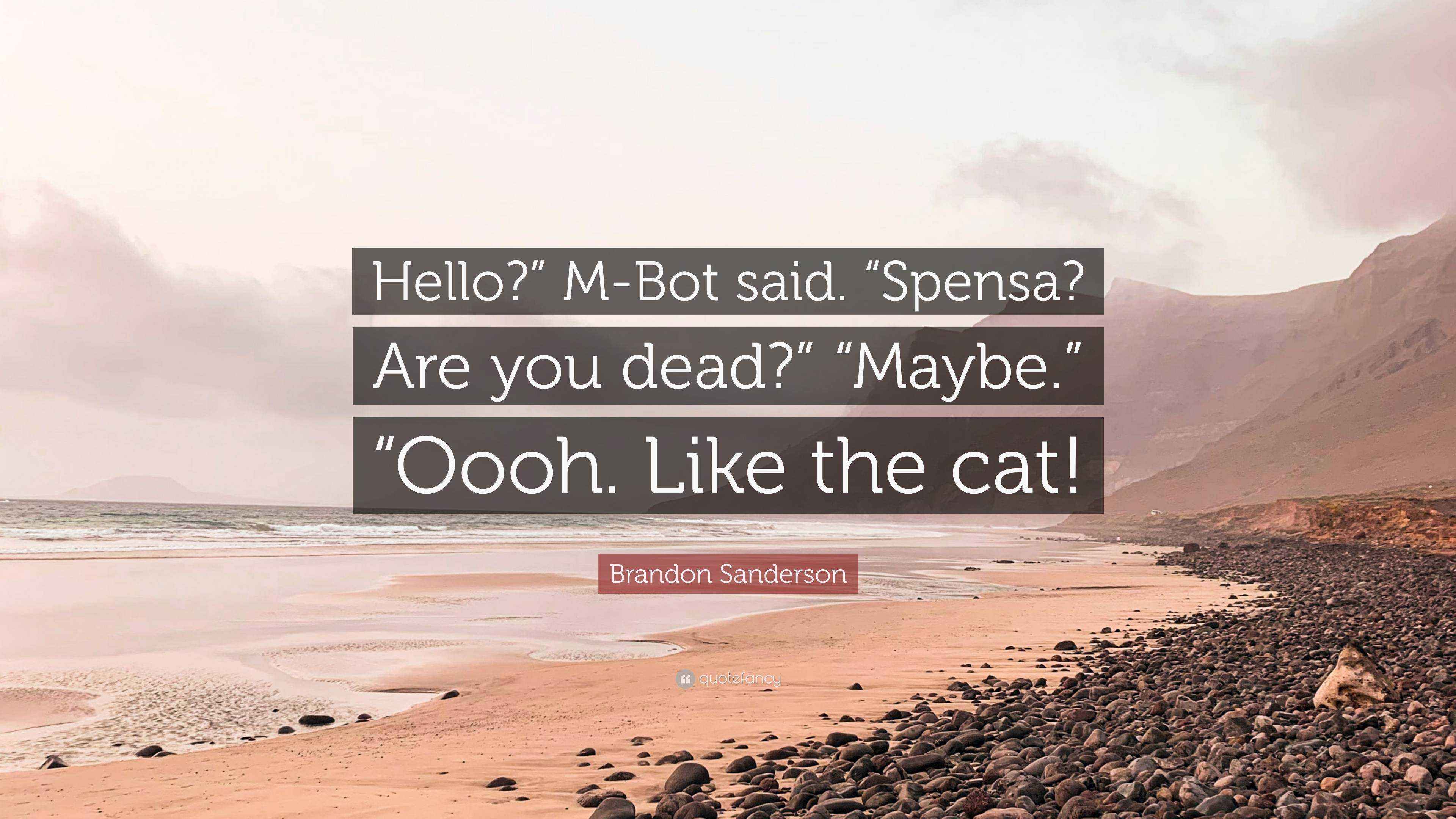Brandon Sanderson Quote: “Hello?” M-Bot said. “Spensa? Are you dead ...