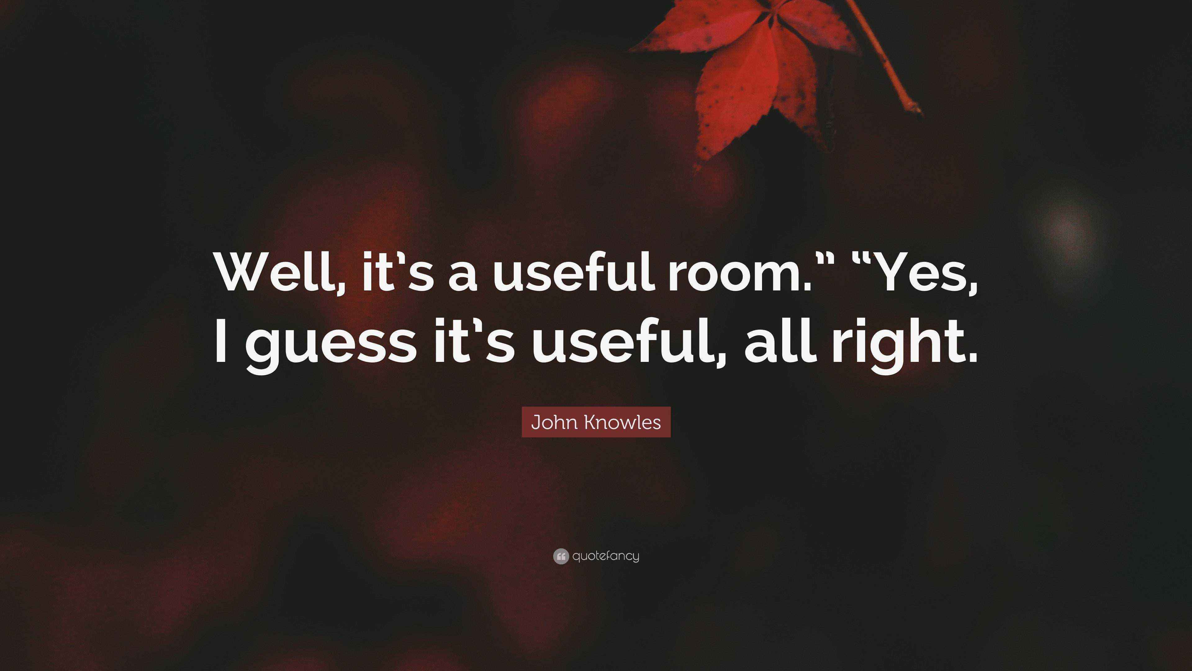 John Knowles Quote: “Well, it’s a useful room.” “Yes, I guess it’s ...