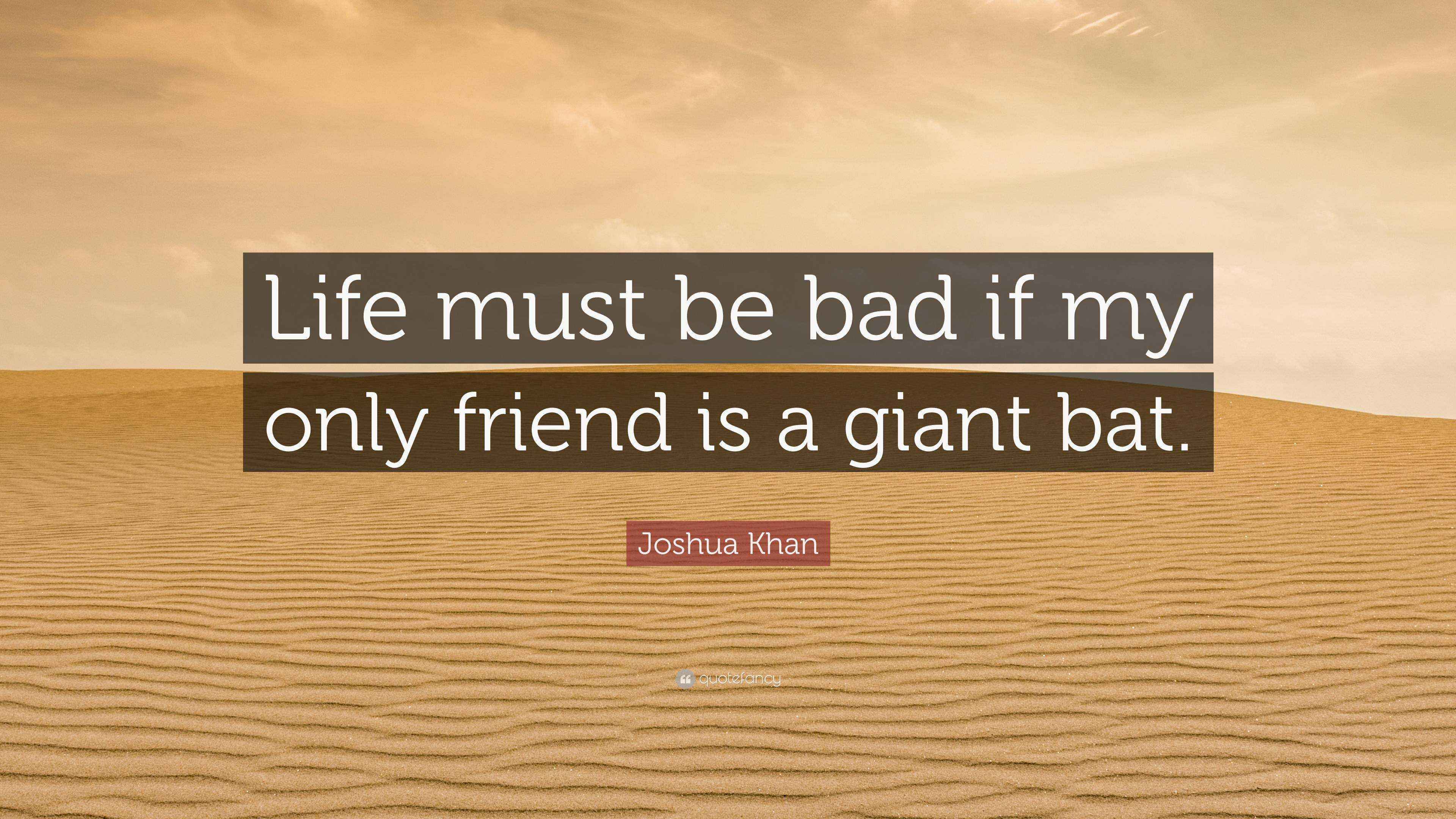 Joshua Khan Quote: “Life must be bad if my only friend is a giant bat.”