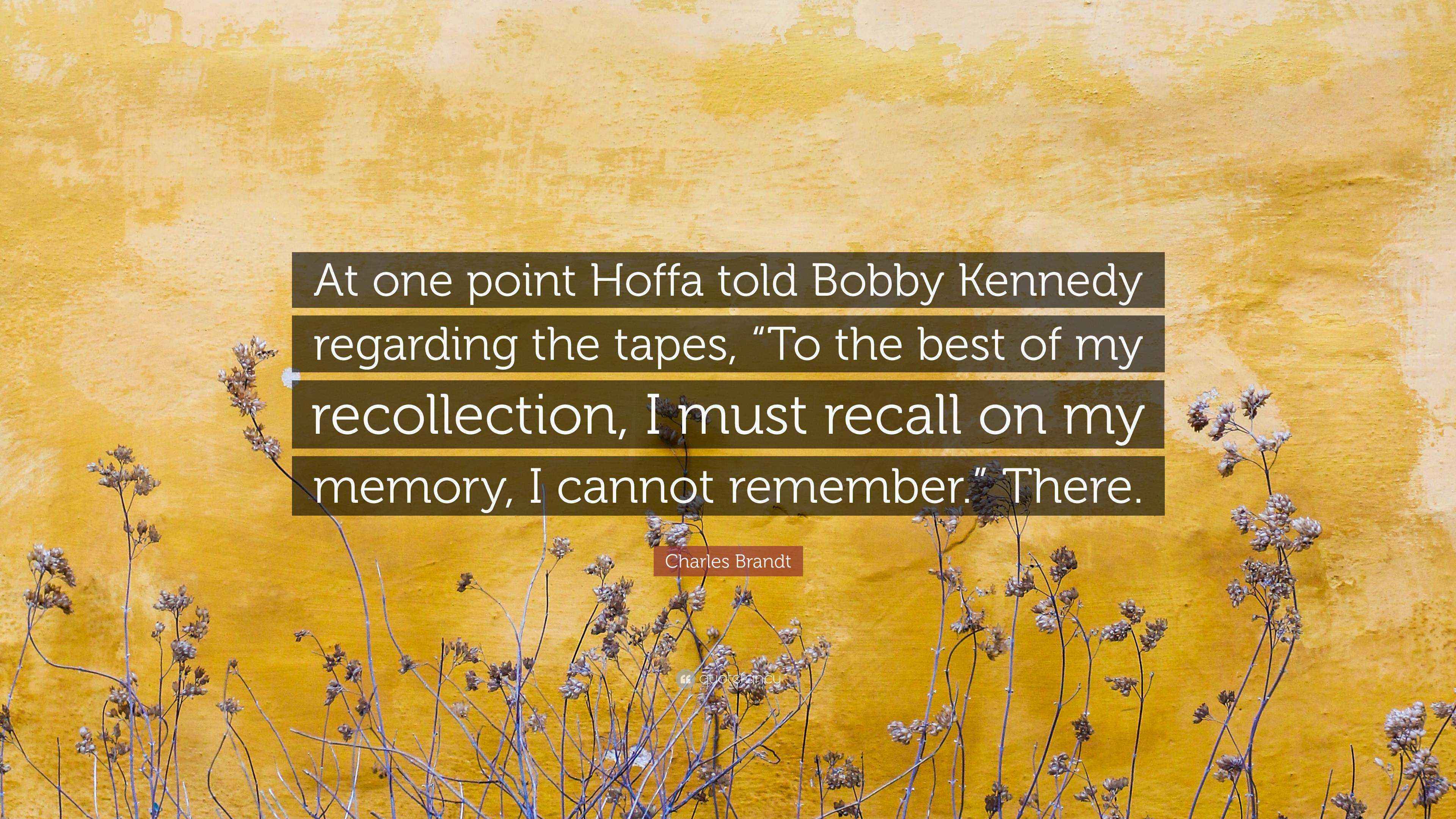 Charles Brandt Quote: “At one point Hoffa told Bobby Kennedy regarding ...