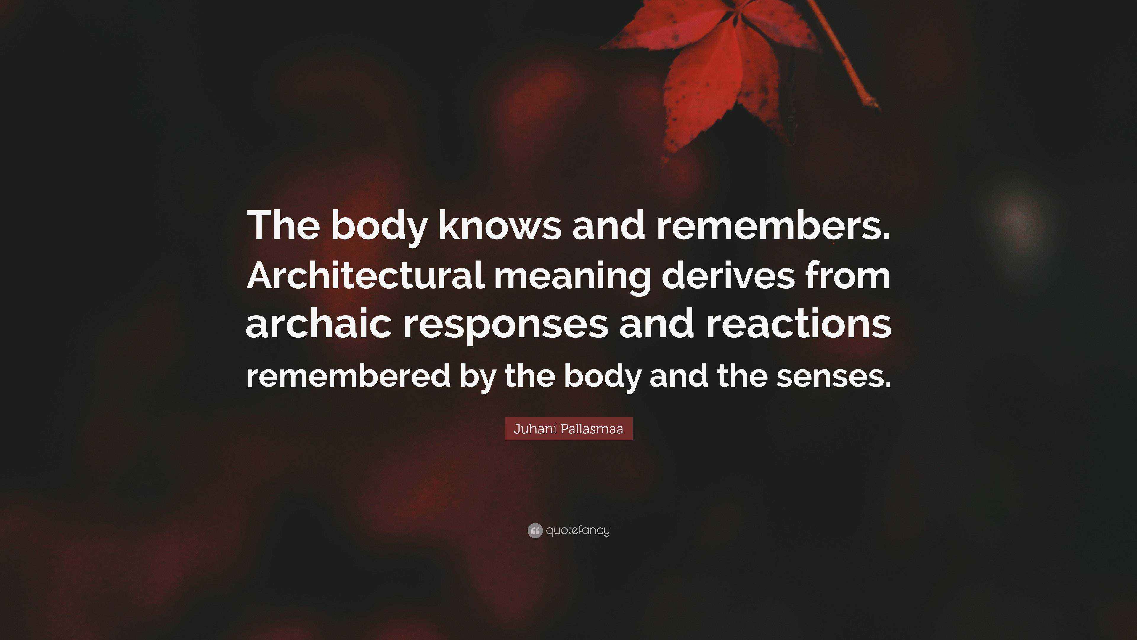Juhani Pallasmaa Quote: “The body knows and remembers. Architectural ...