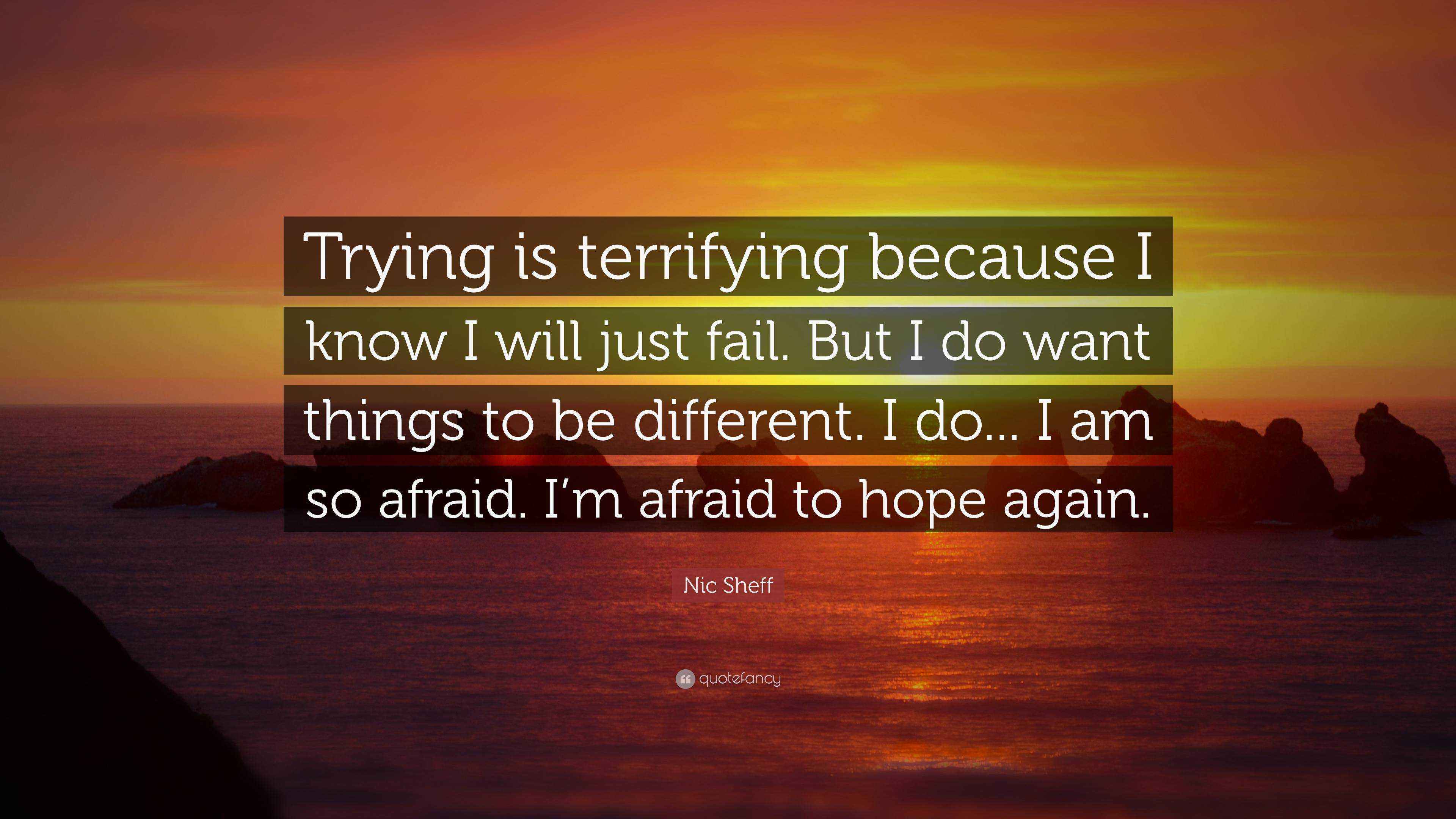 Nic Sheff Quote: “Trying is terrifying because I know I will just fail ...