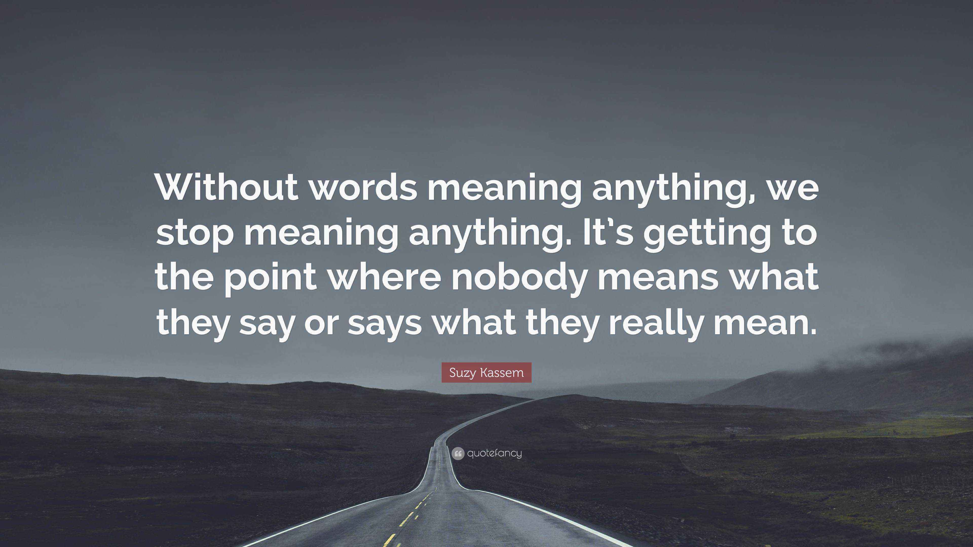Suzy Kassem Quote: “Without words meaning anything, we stop meaning ...