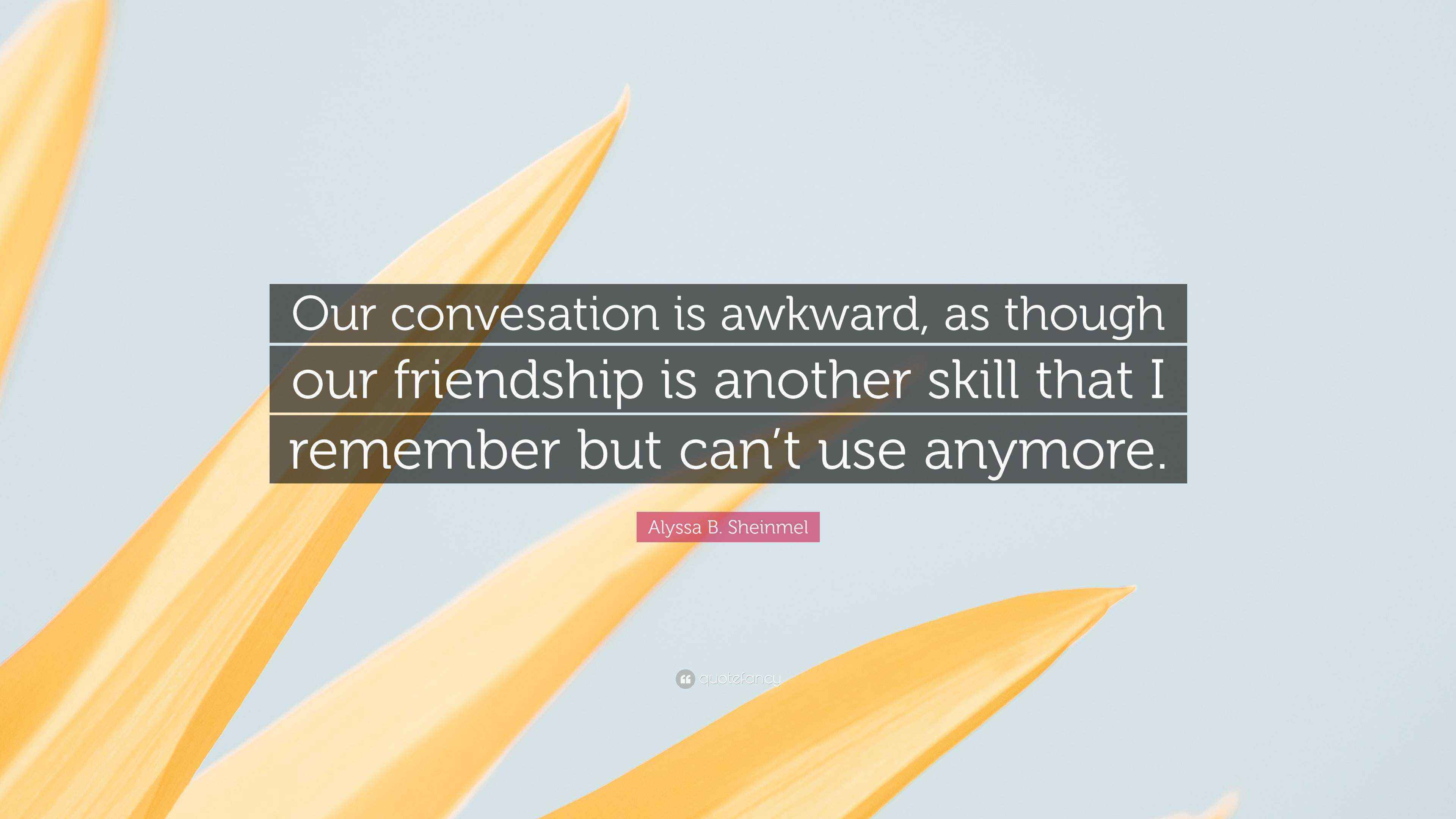 Alyssa B. Sheinmel Quote: “Our convesation is awkward, as though our ...