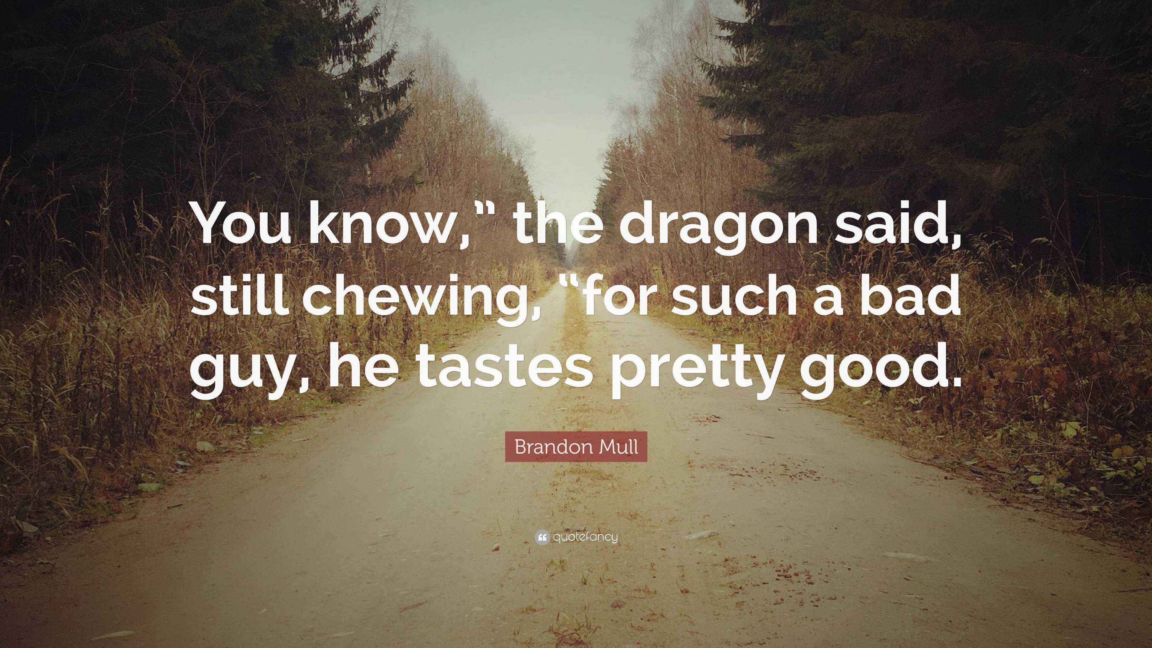 Brandon Mull Quote: “You know,” the dragon said, still chewing, “for ...