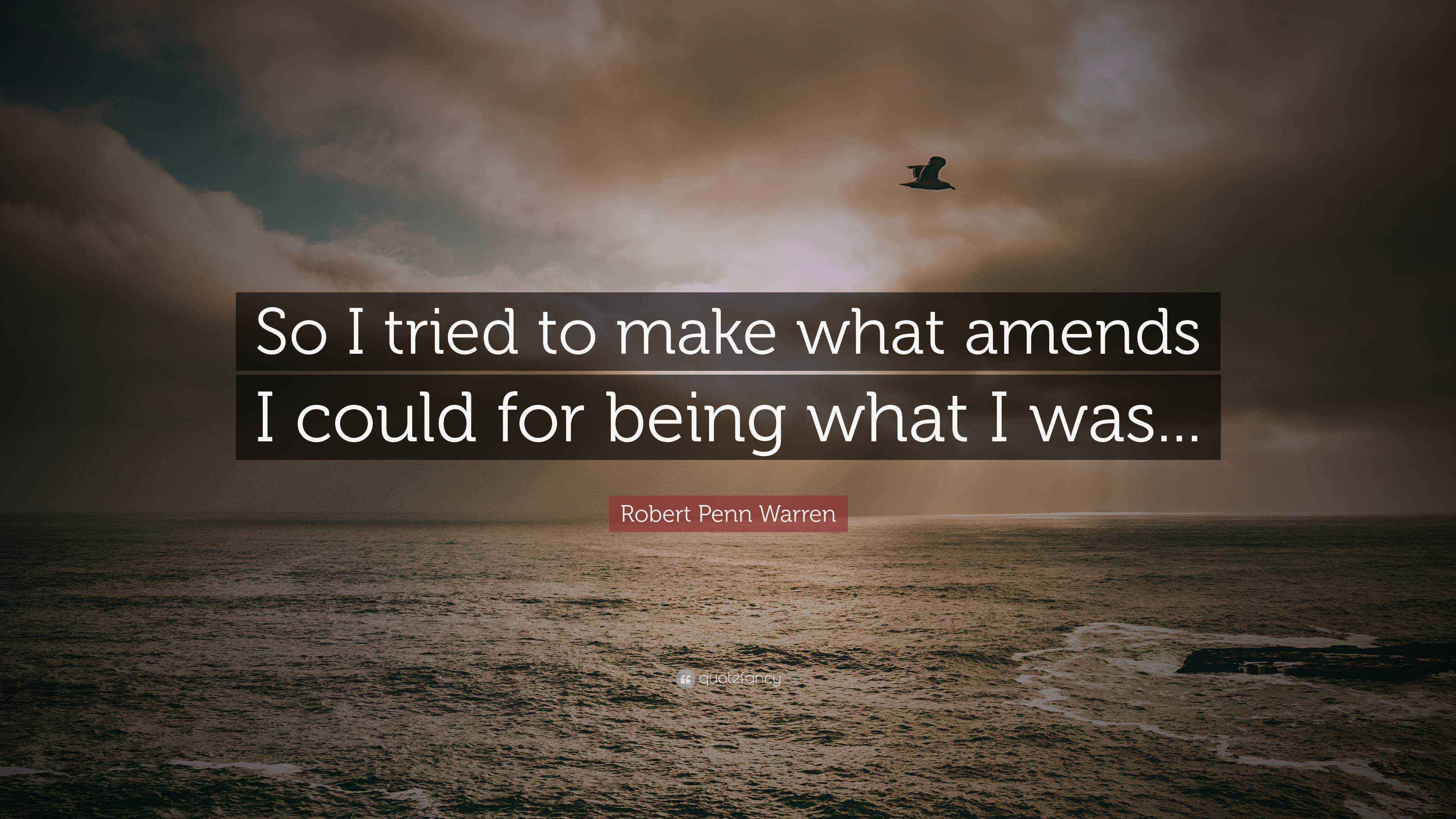 Robert Penn Warren Quote: “So I tried to make what amends I could for ...