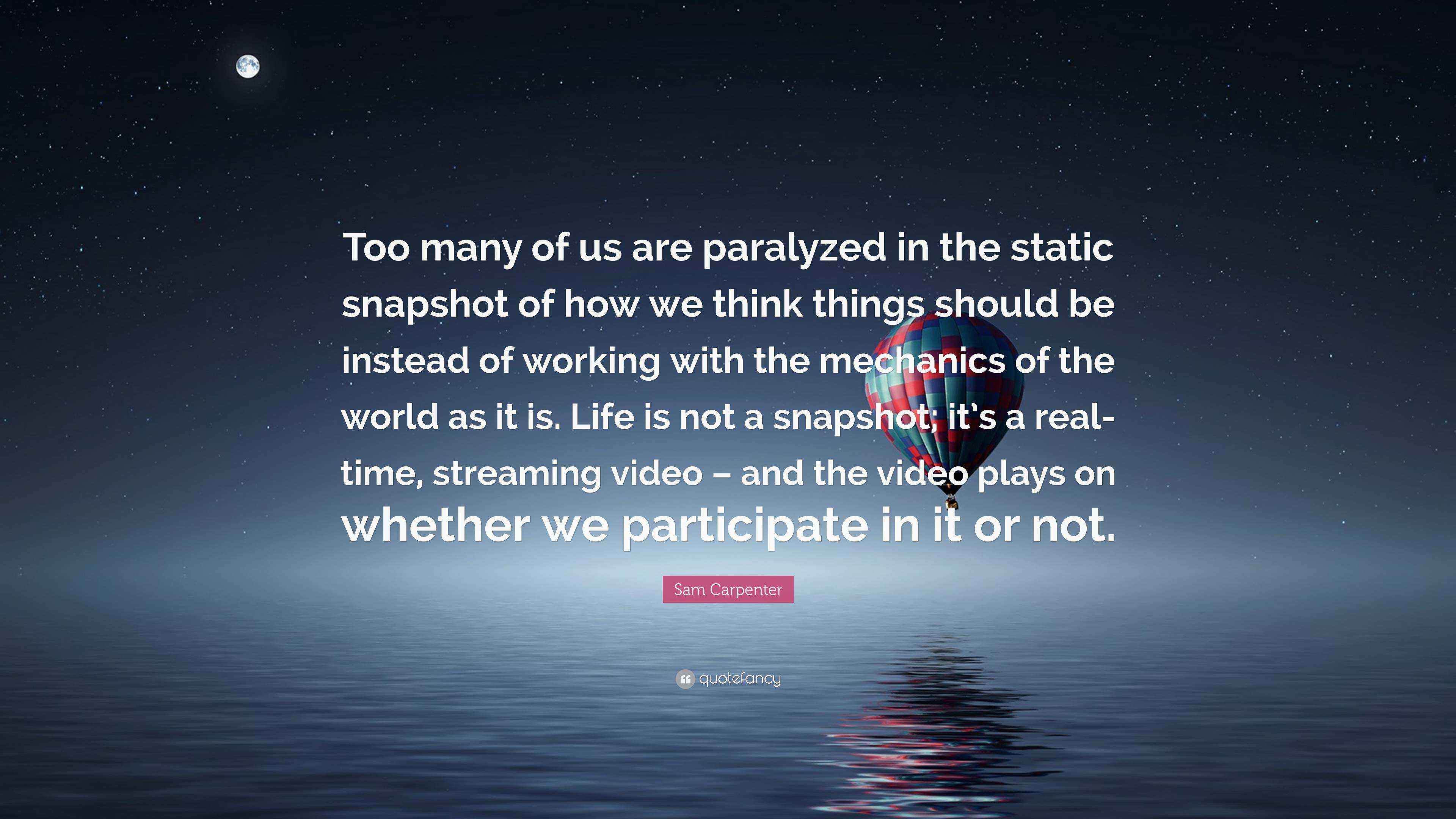Sam Carpenter Quote: “Too many of us are paralyzed in the static ...