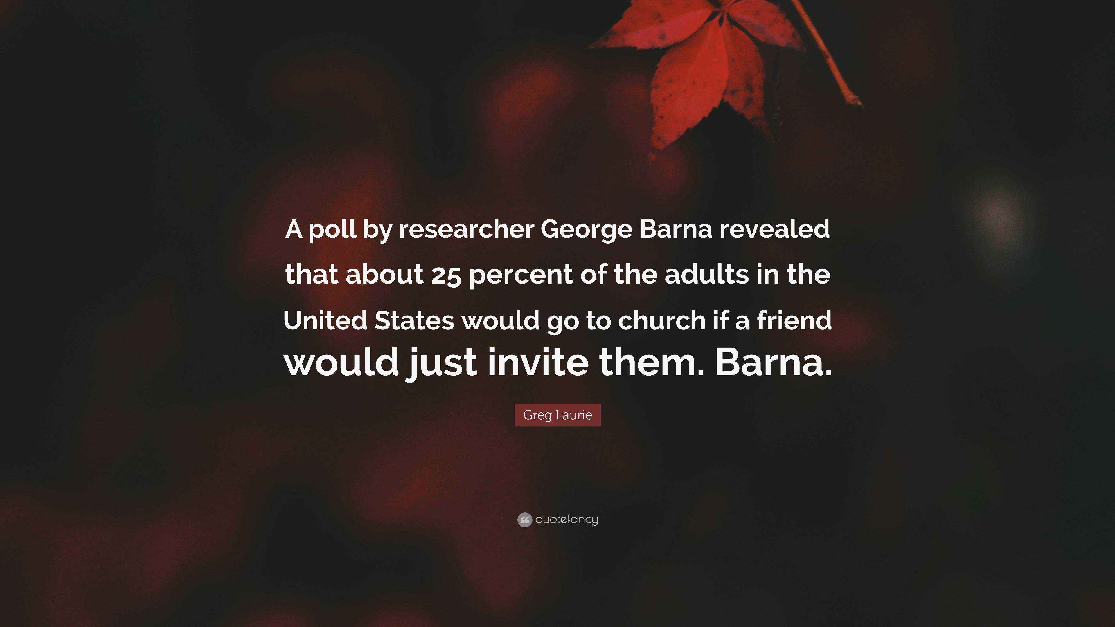 Greg Laurie Quote: “A poll by researcher George Barna revealed that ...