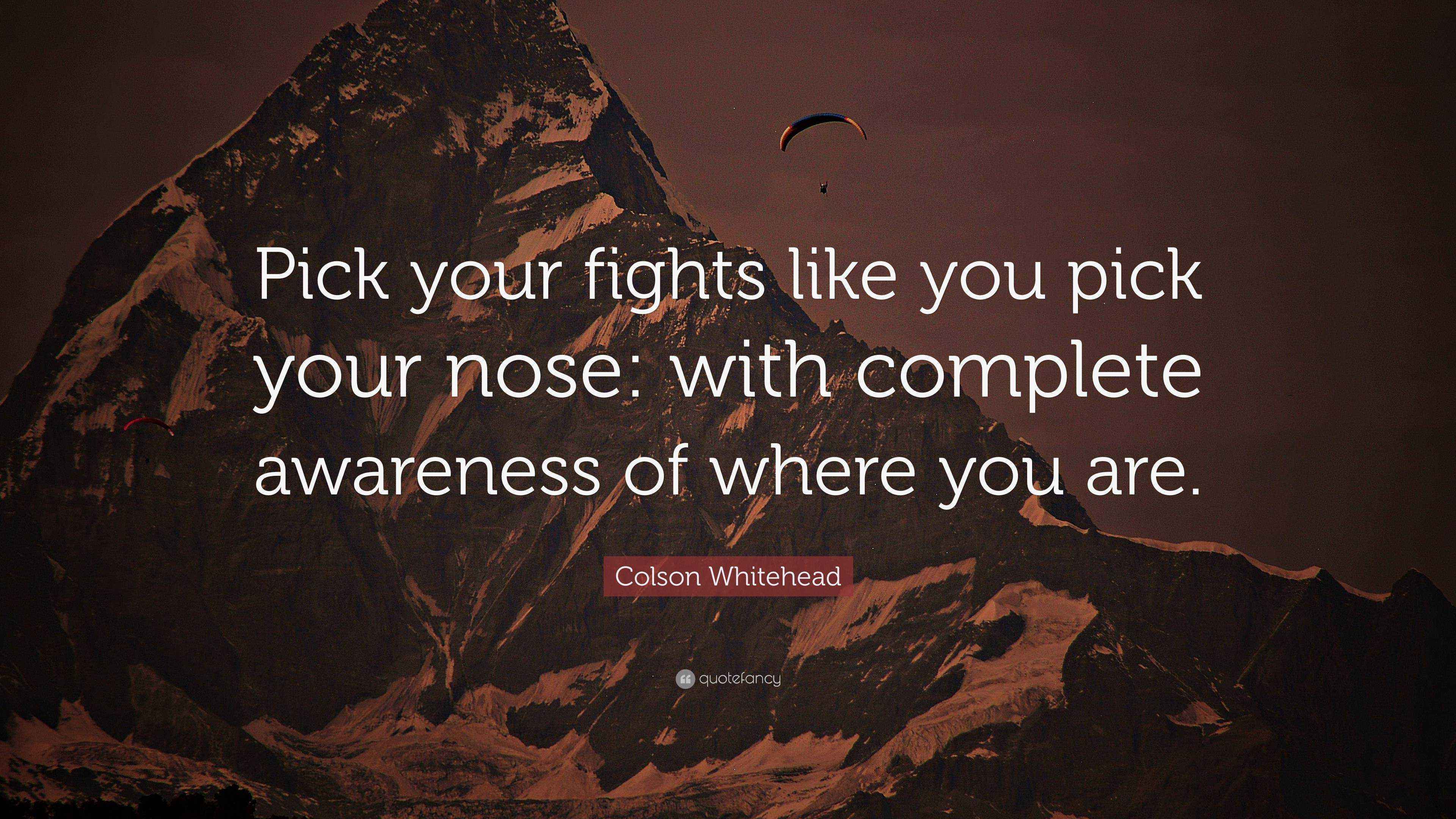 Colson Whitehead Quote: “Pick your fights like you pick your nose: with ...