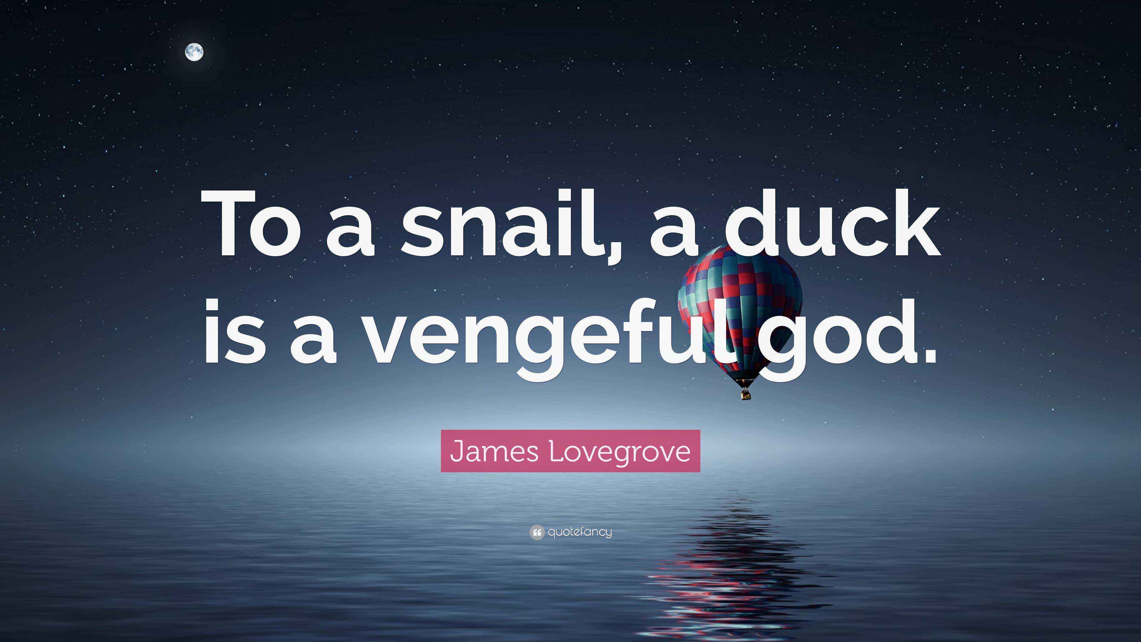 James Lovegrove Quote: “To a snail, a duck is a vengeful god.”