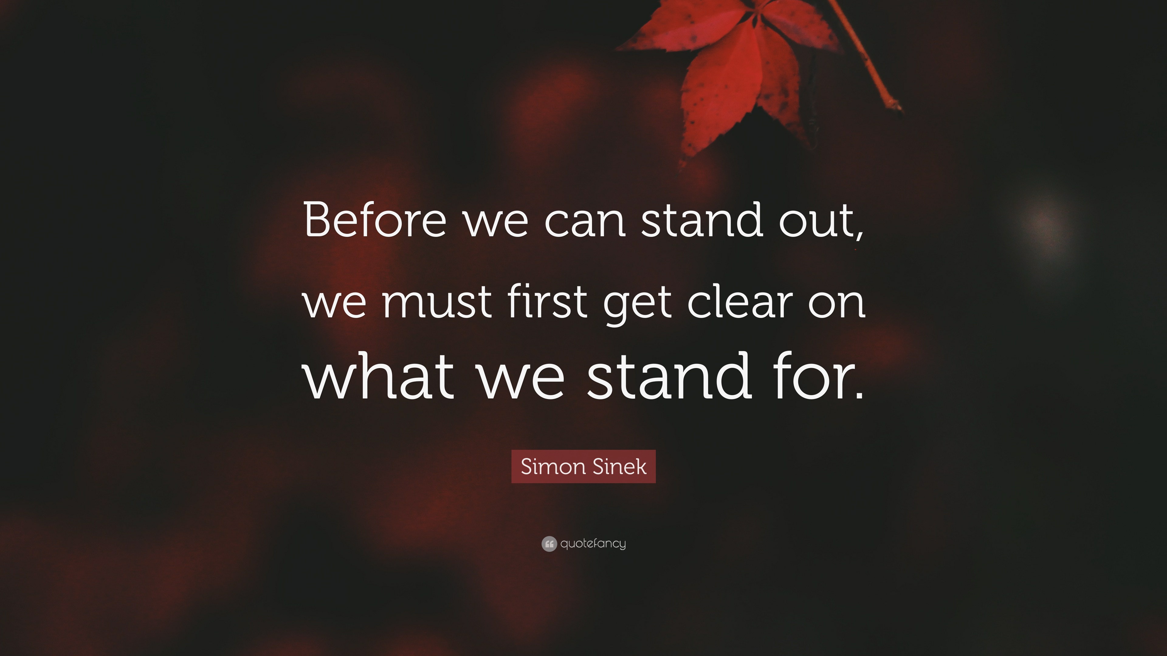 Simon Sinek Quote: “Before we can stand out, we must first get clear on ...