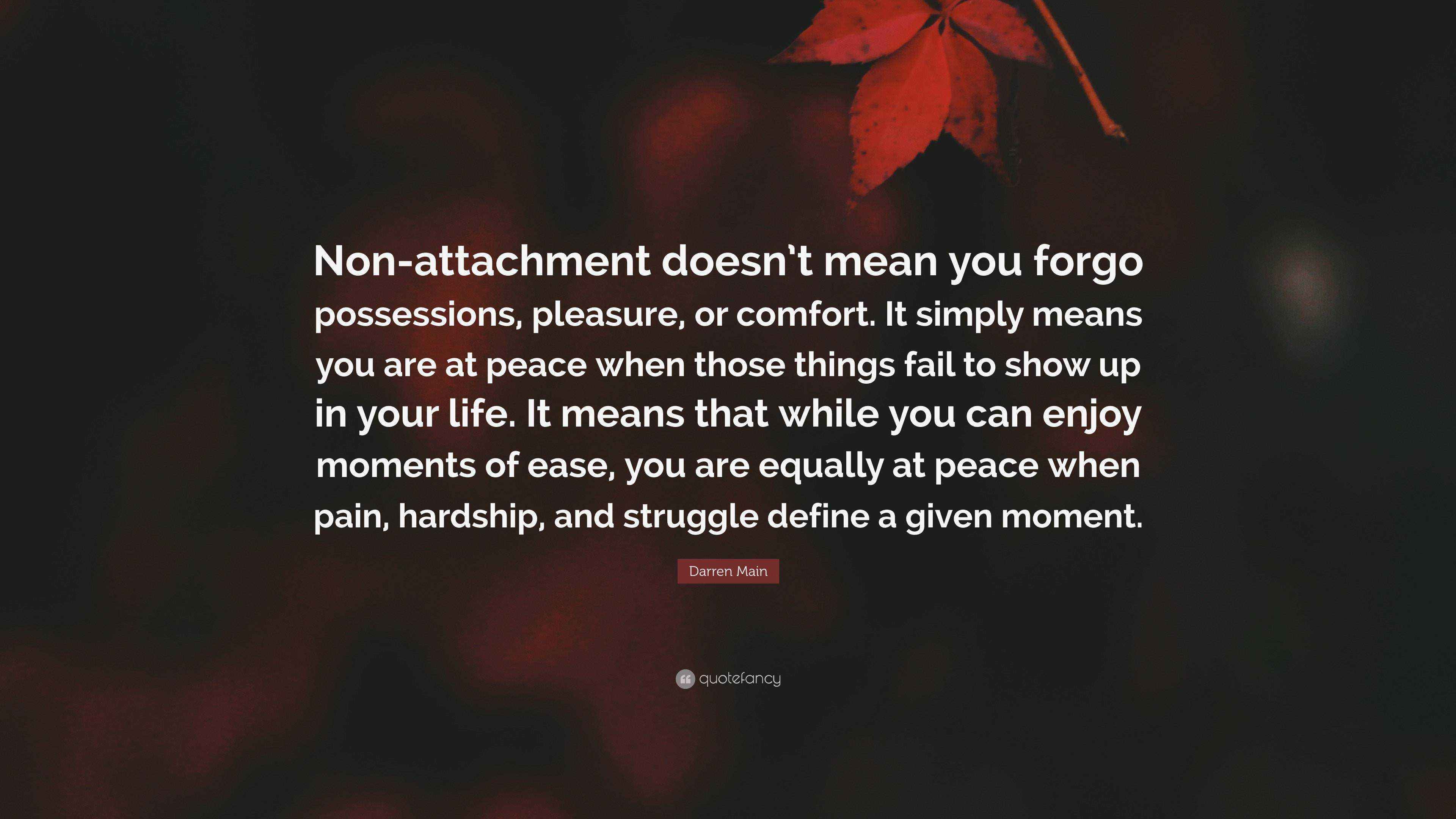 Darren Main Quote: “Non-attachment doesn’t mean you forgo possessions ...