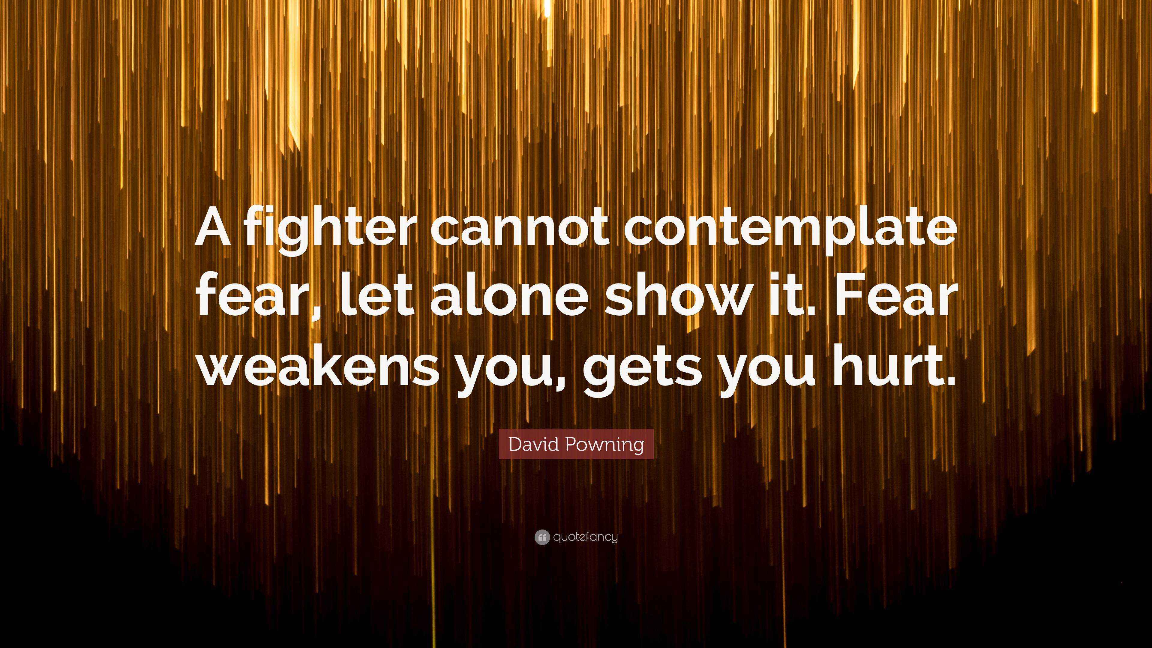 David Powning Quote: “A fighter cannot contemplate fear, let alone show ...