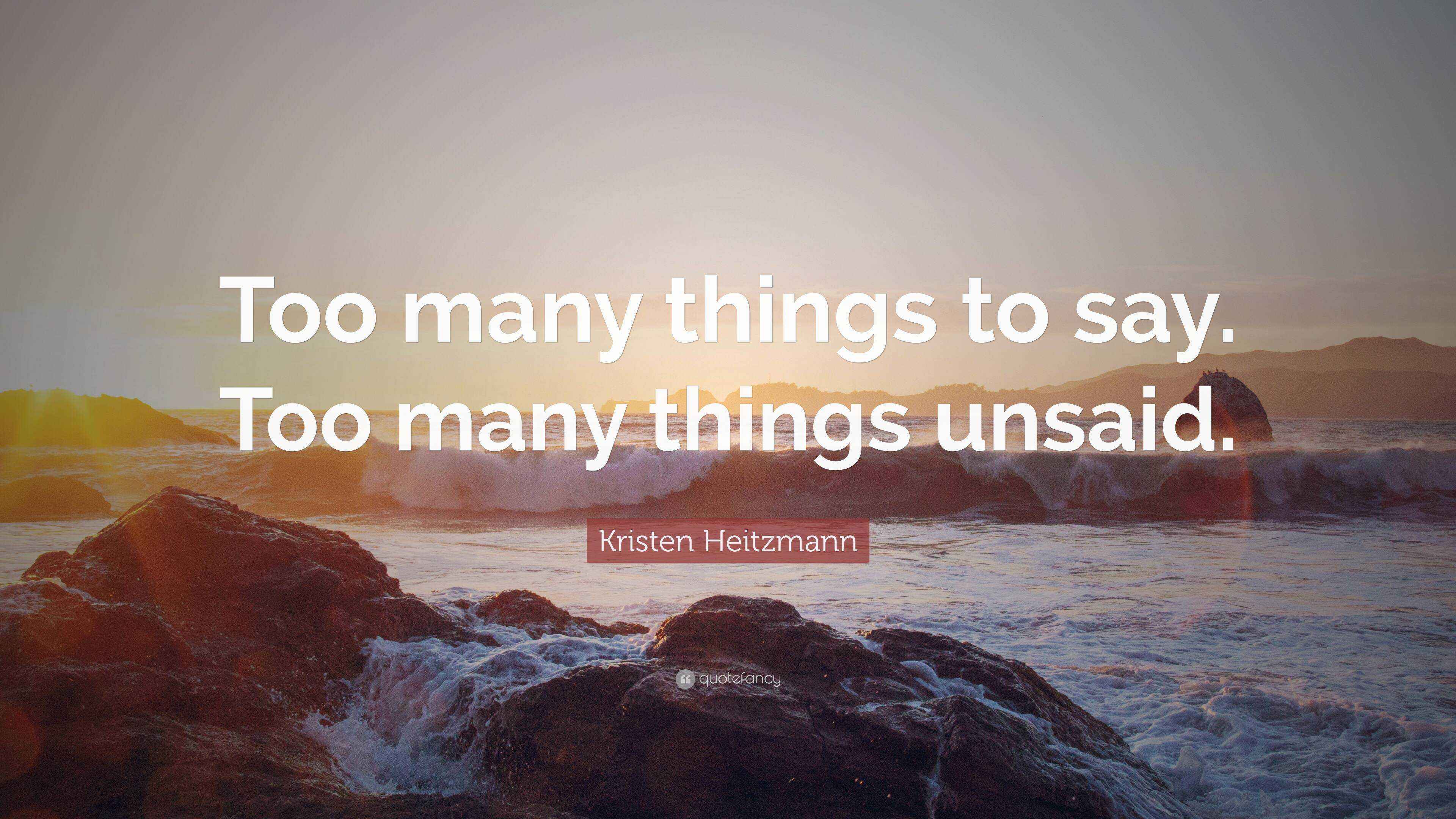 Kristen Heitzmann Quote: “Too many things to say. Too many things unsaid.”