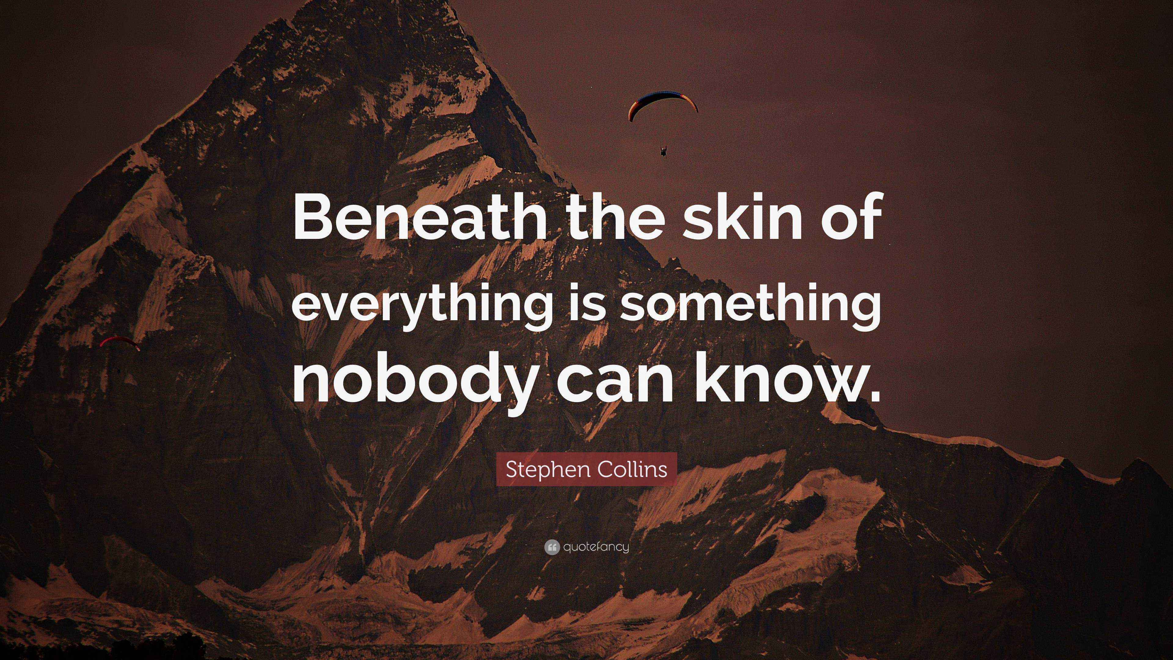 Stephen Collins Quote: “Beneath the skin of everything is something ...