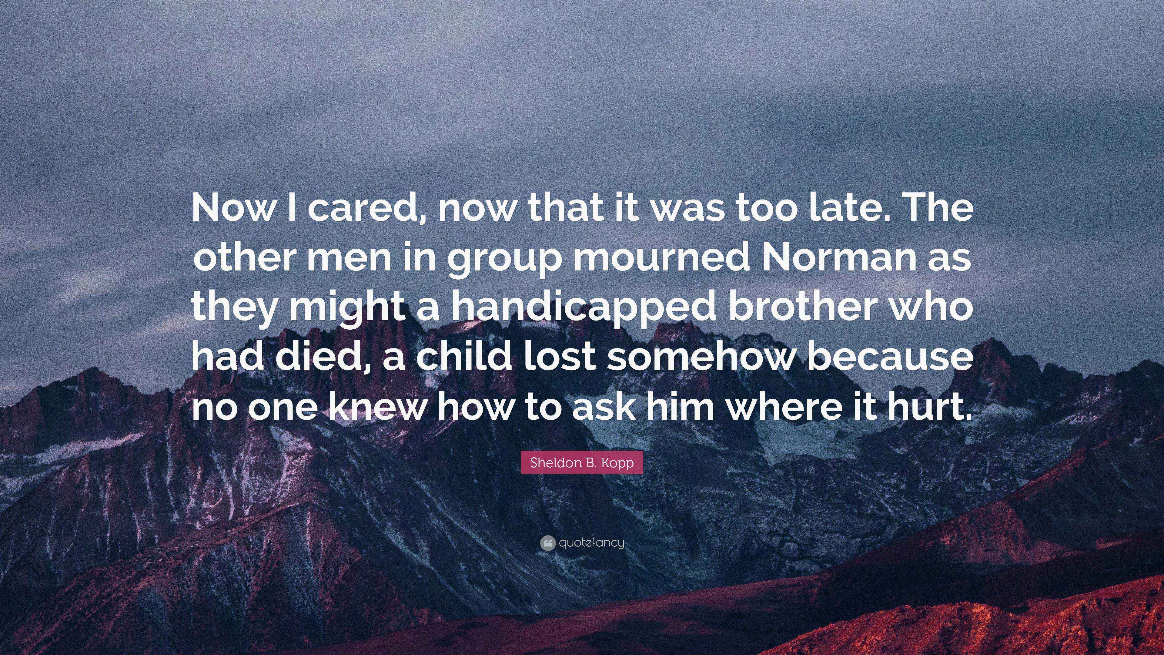 Sheldon B. Kopp Quote: “Now I cared, now that it was too late. The ...