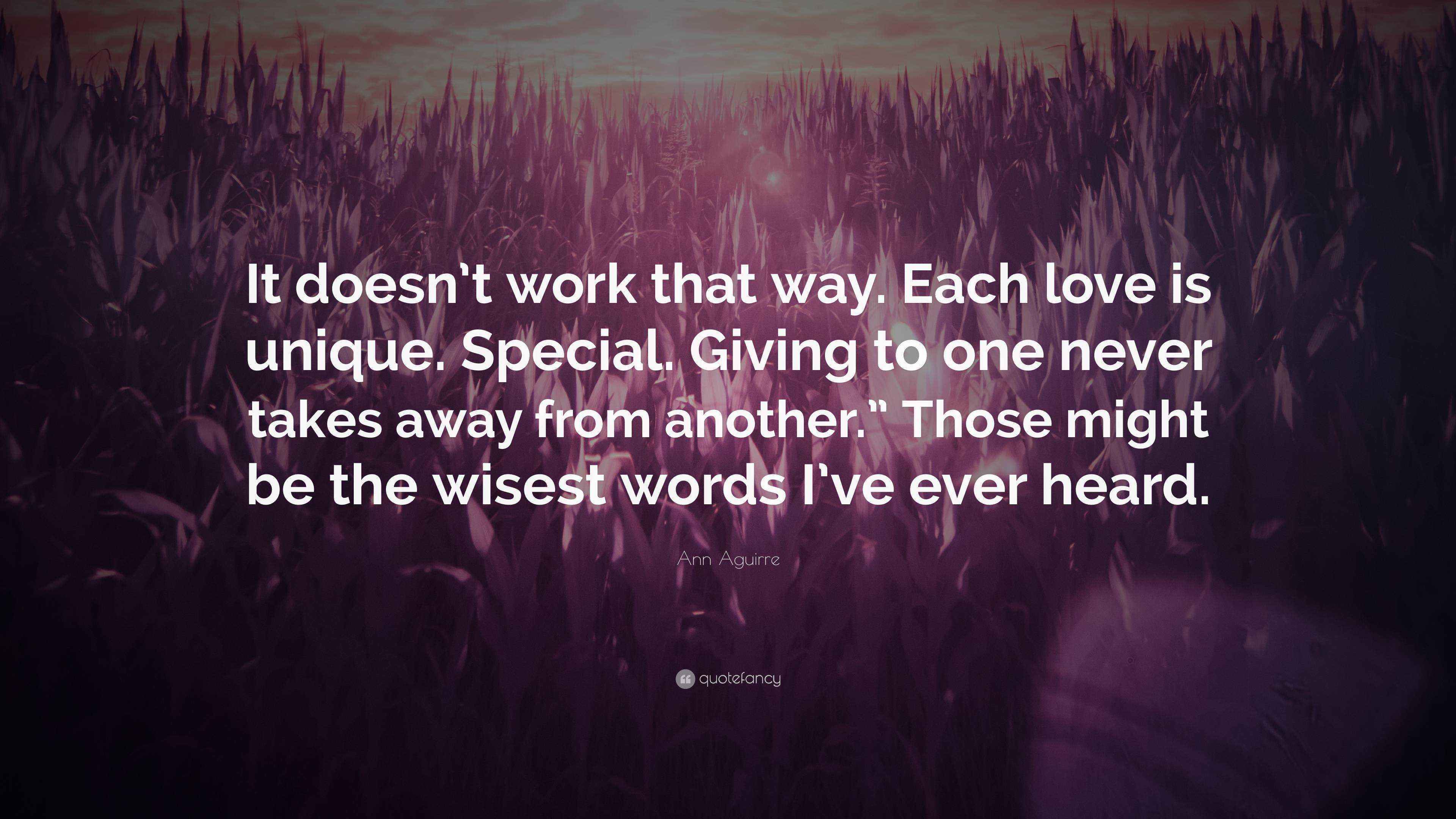 Ann Aguirre Quote: “It doesn’t work that way. Each love is unique ...