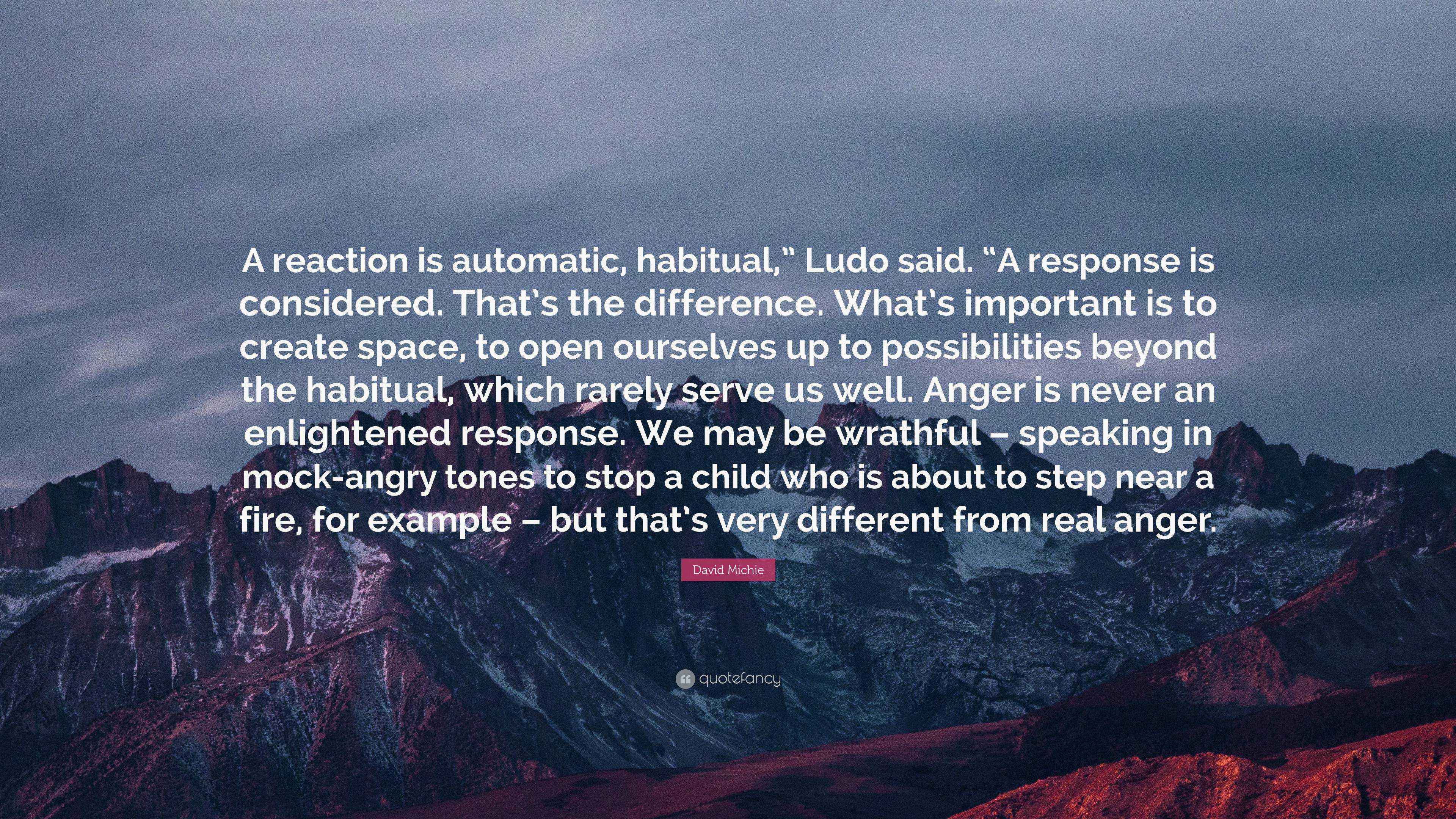 David Michie Quote: “A reaction is automatic, habitual,” Ludo said. “A ...
