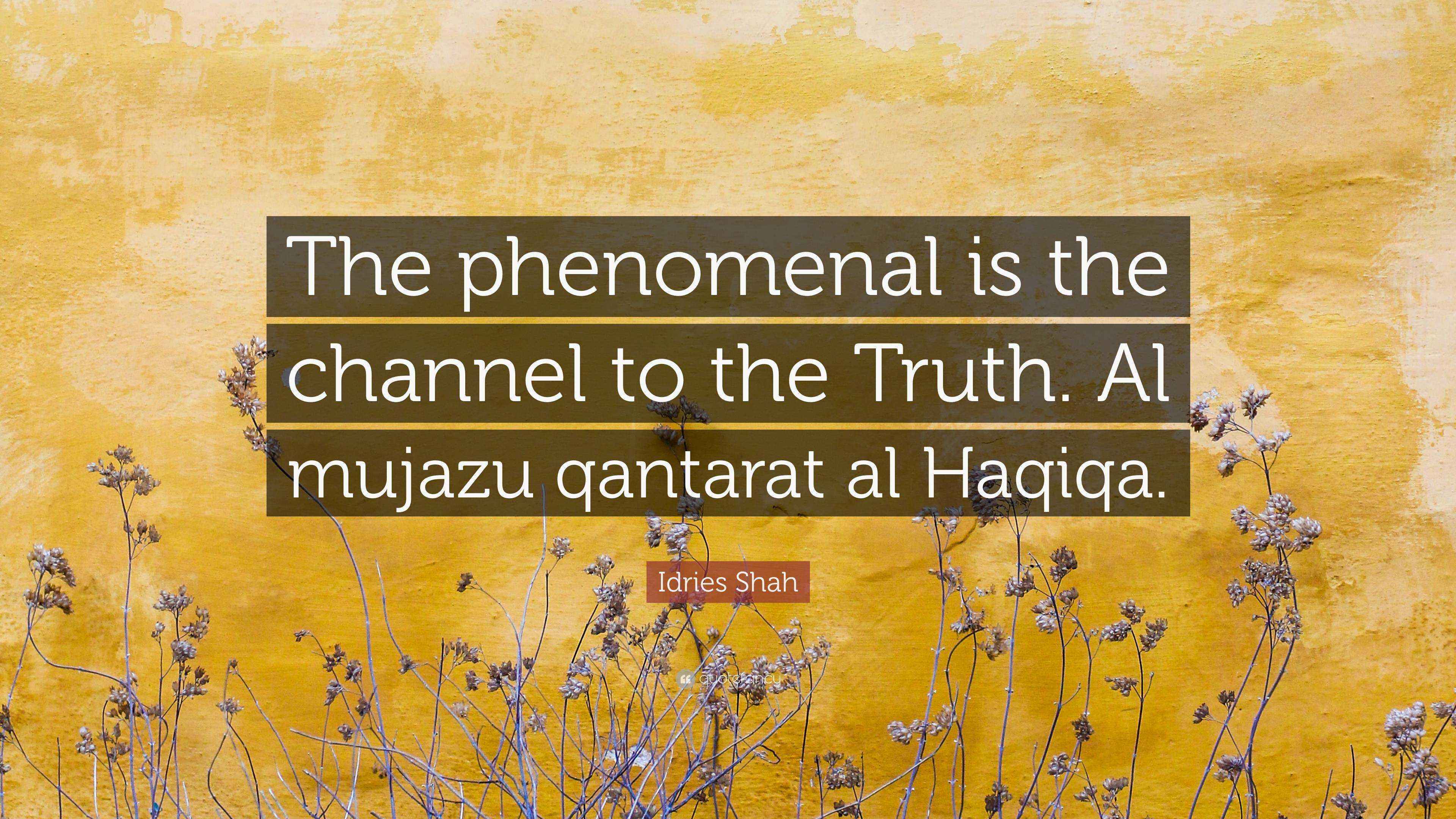Idries Shah Quote: “The phenomenal is the channel to the Truth. Al ...