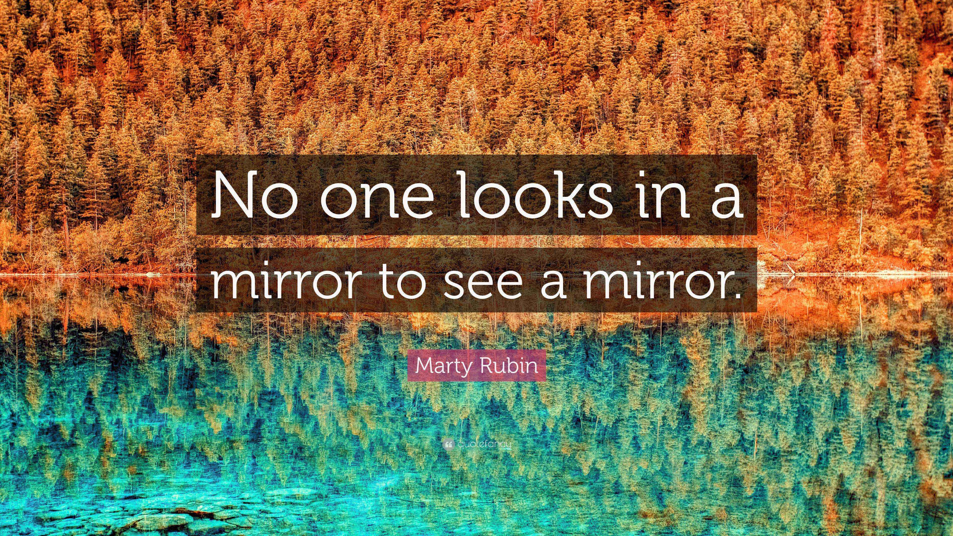 Marty Rubin Quote: “No one looks in a mirror to see a mirror.”