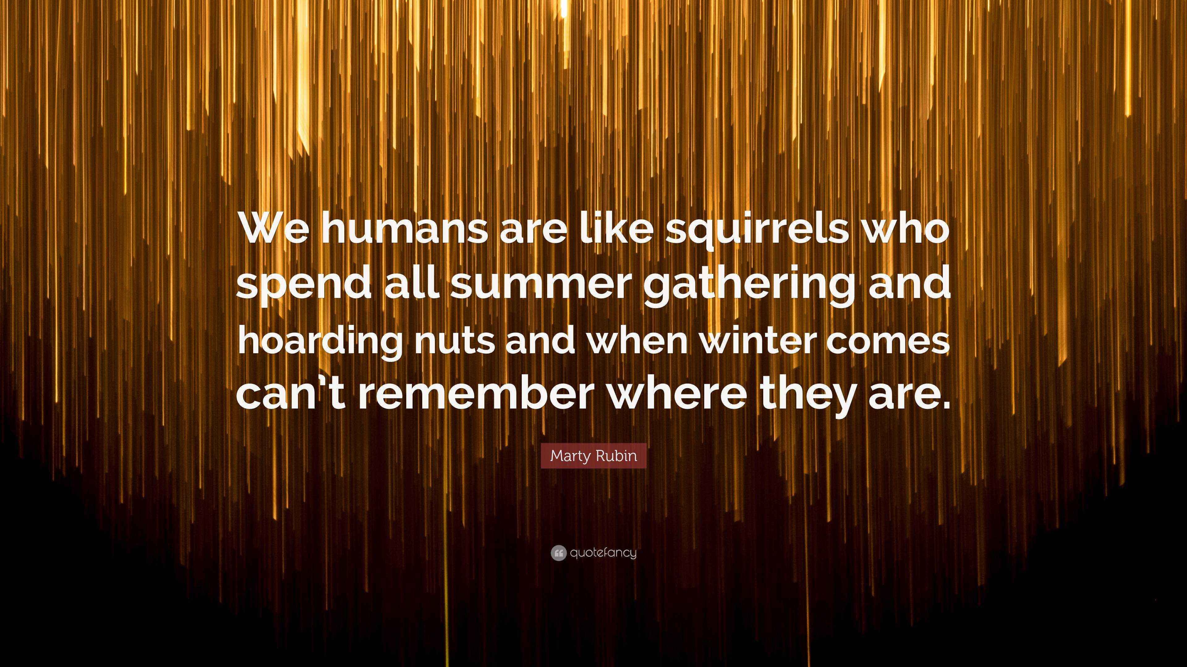 Marty Rubin Quote: “We humans are like squirrels who spend all summer ...