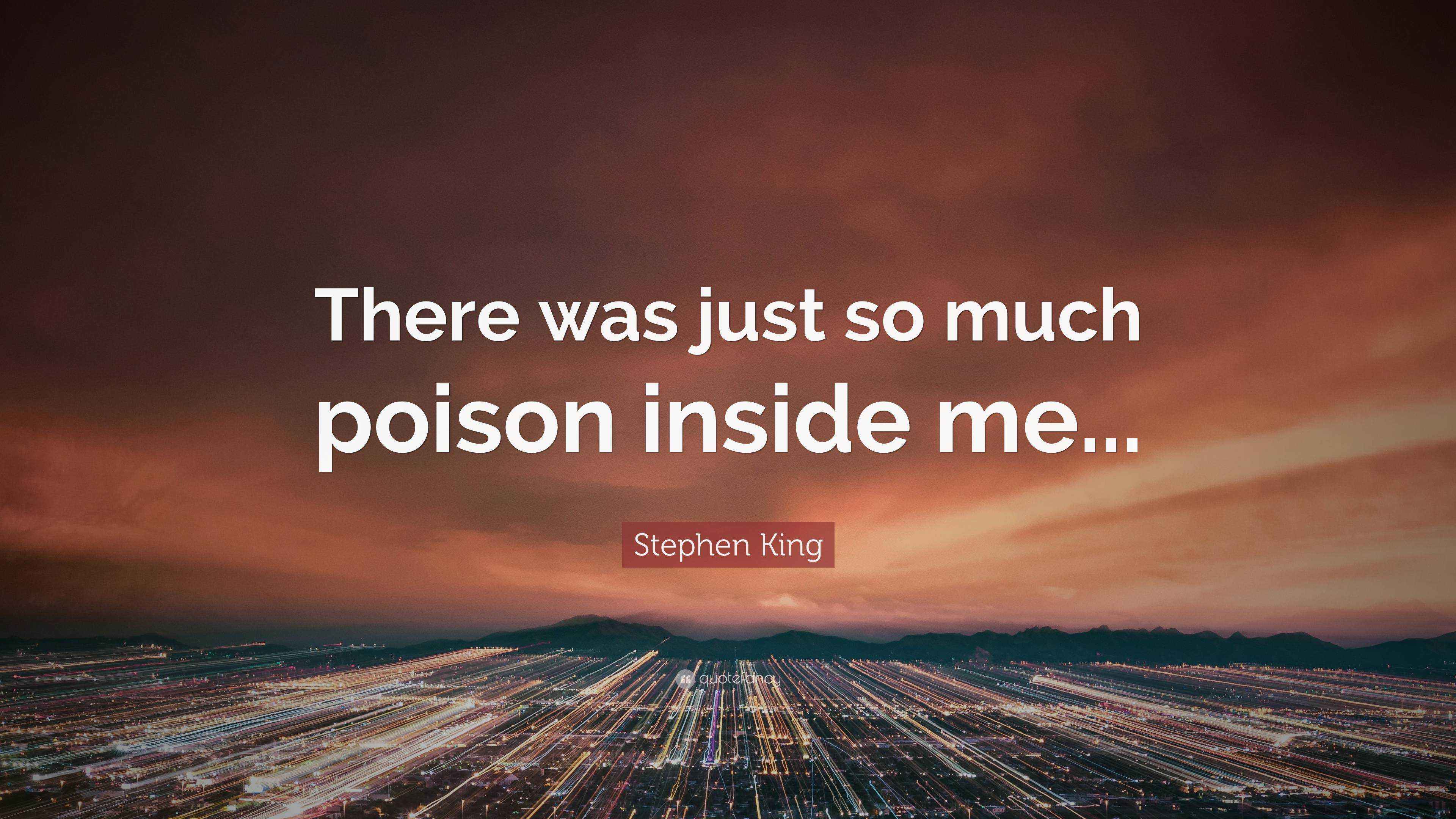 Stephen King Quote: “There was just so much poison inside me...”
