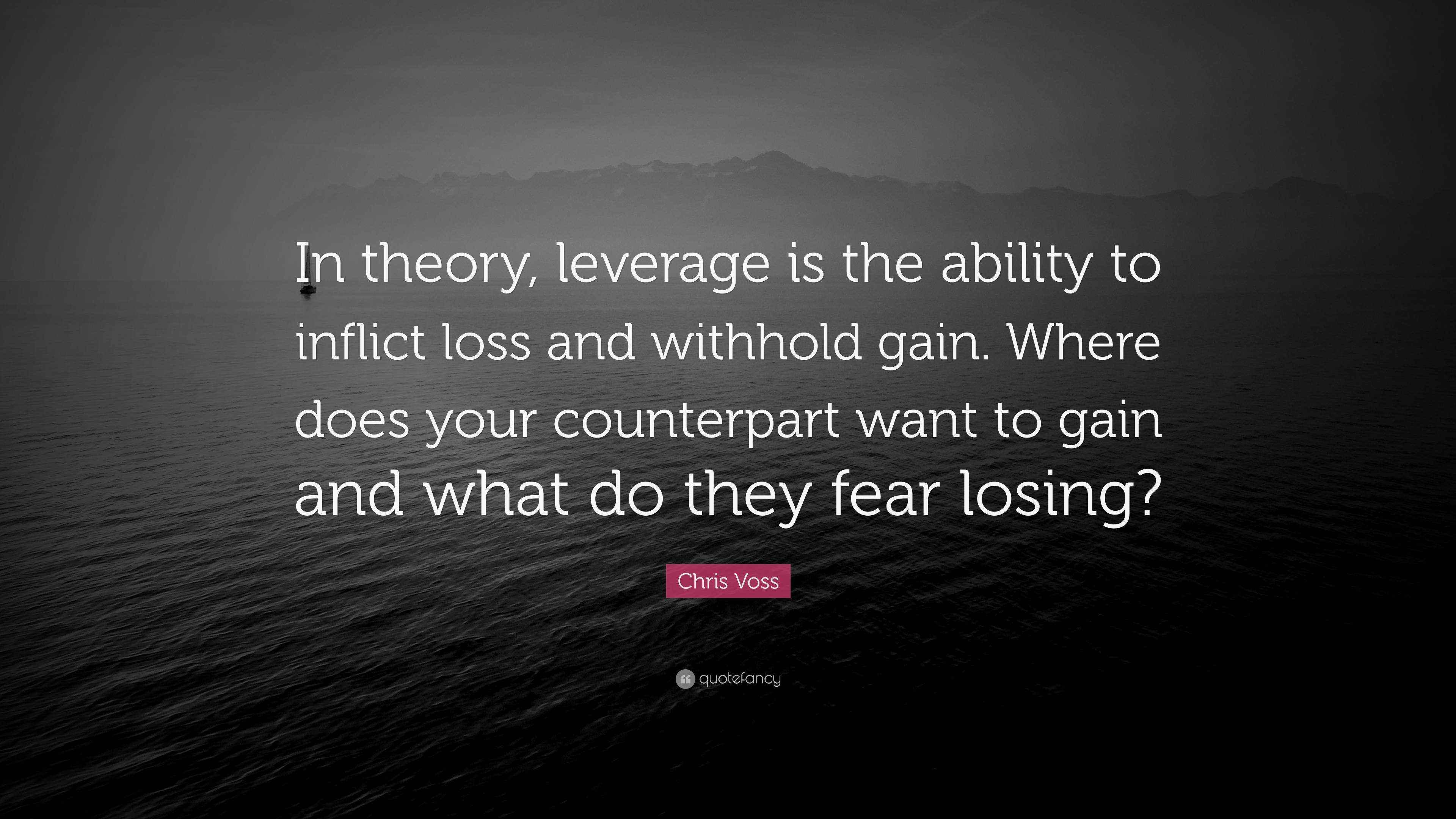 Chris Voss Quote: “In theory, leverage is the ability to inflict loss ...