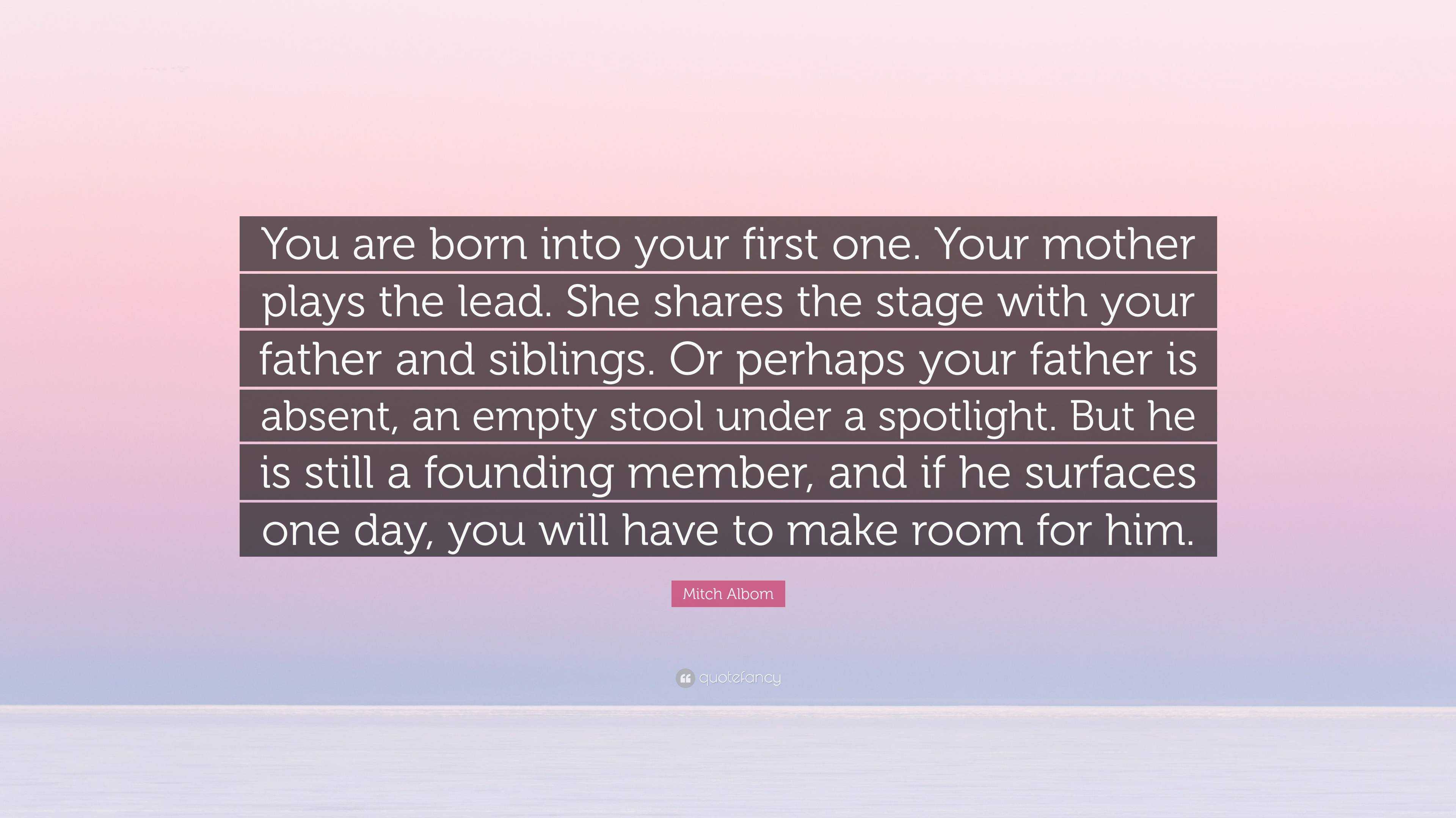 Mitch Albom Quote: “You are born into your first one. Your mother plays ...