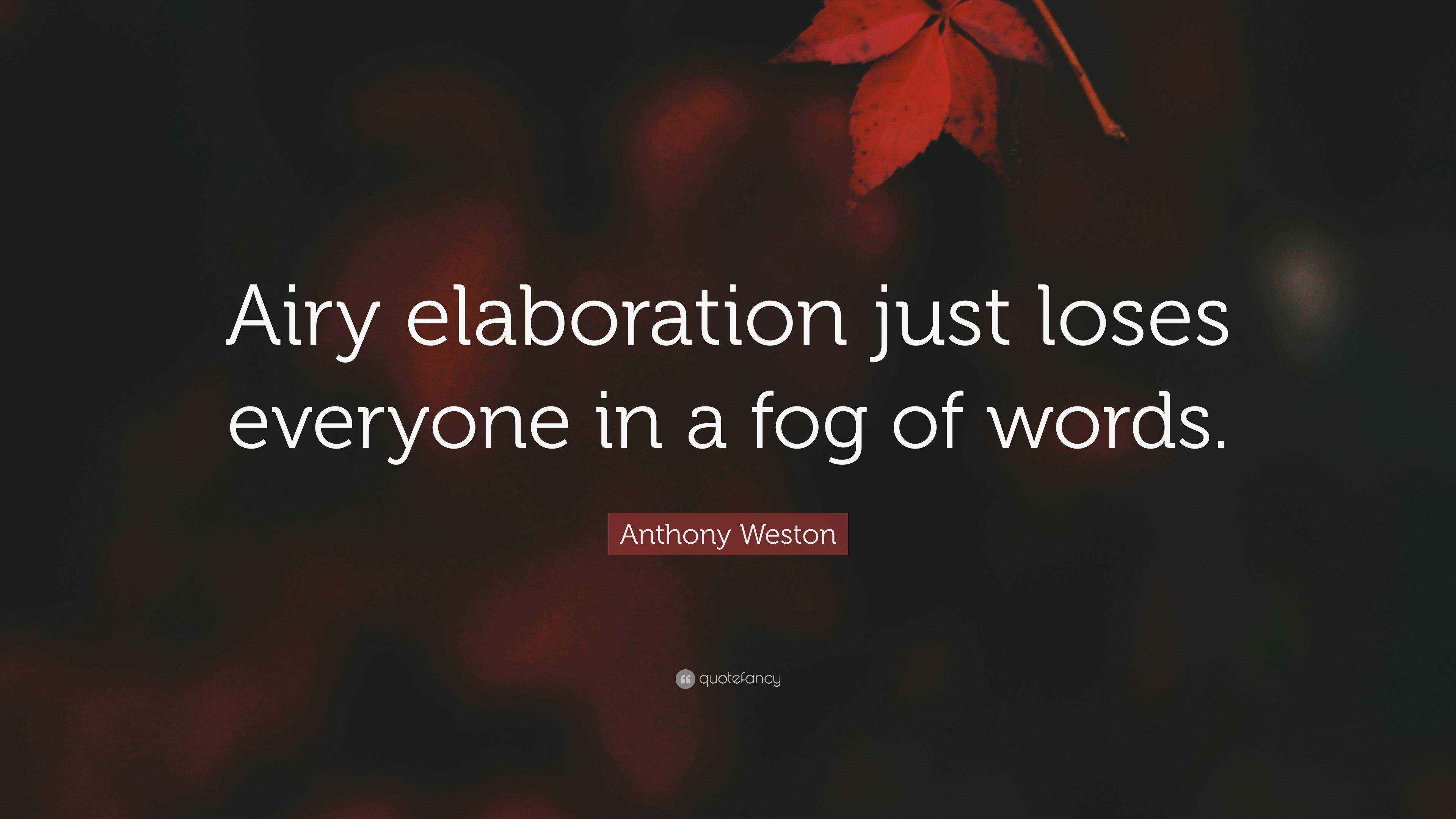 Anthony Weston Quote: “Airy elaboration just loses everyone in a fog of ...