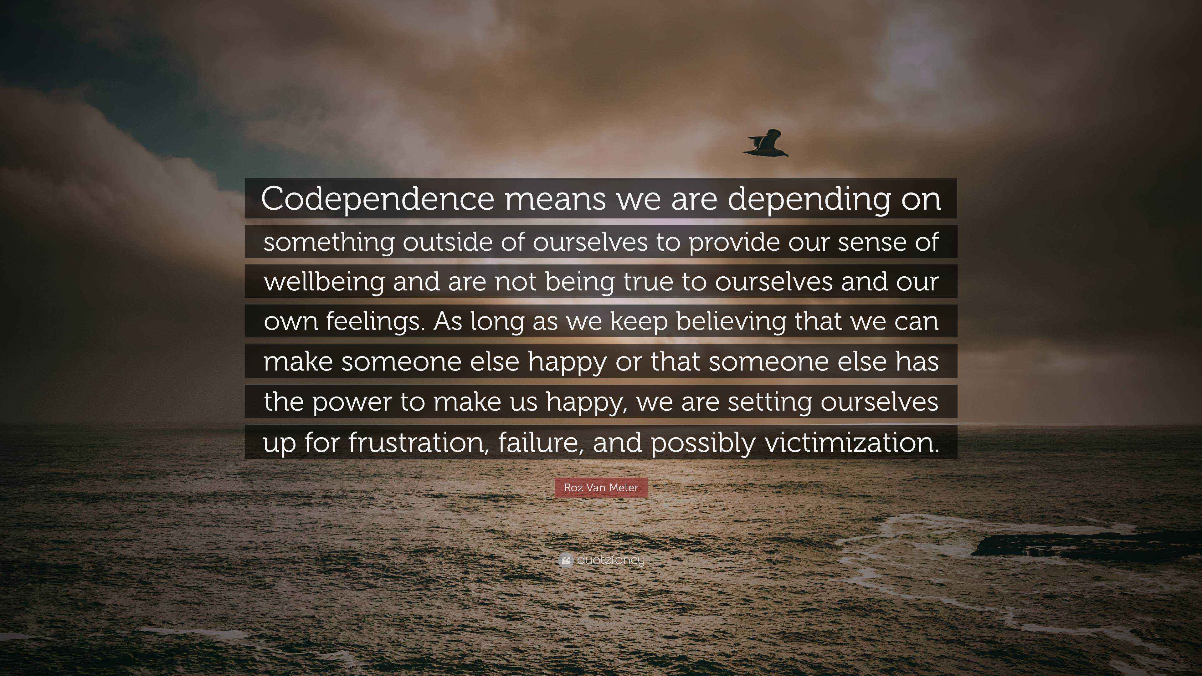 Roz Van Meter Quote: “Codependence means we are depending on something ...