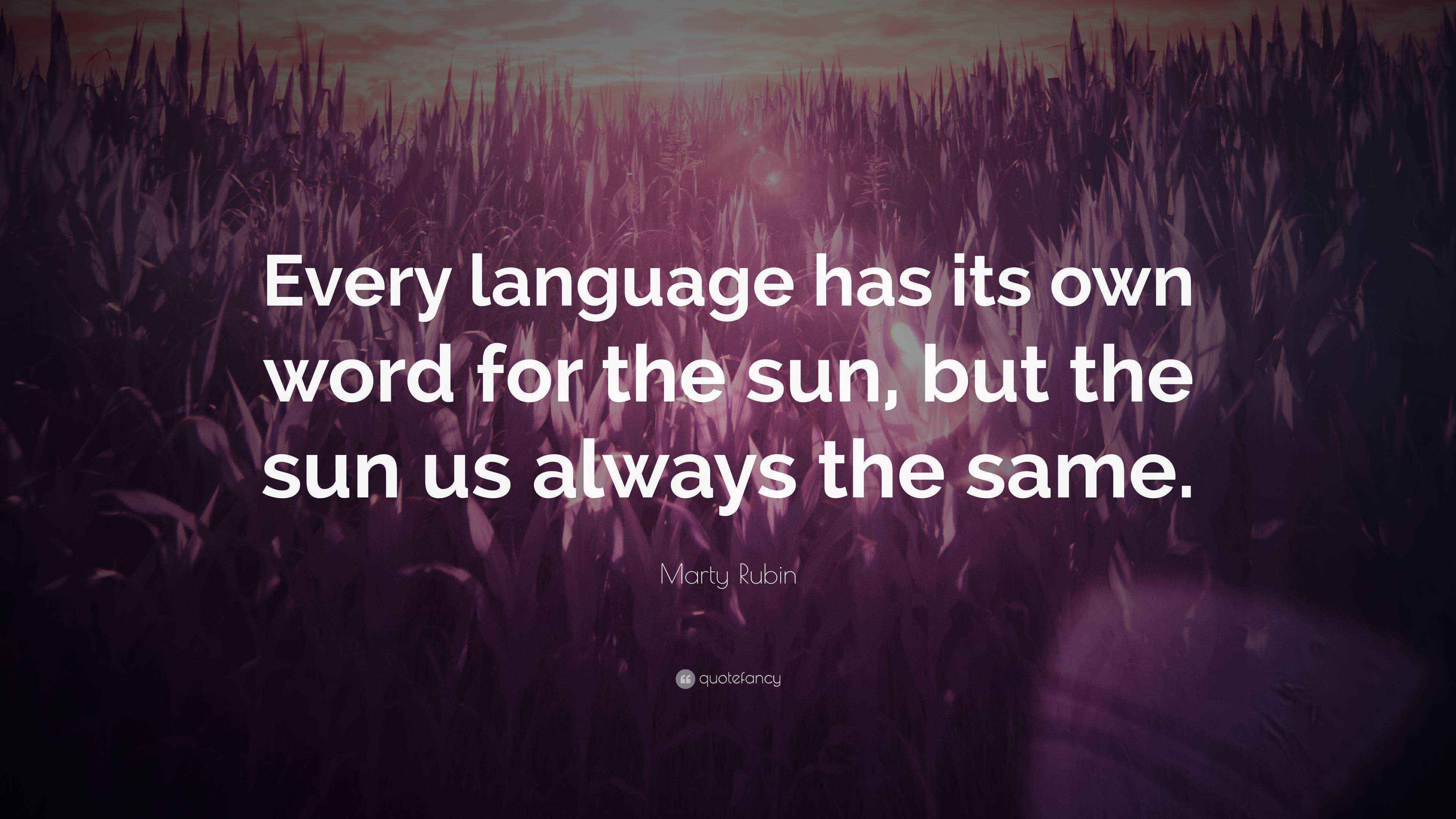 Marty Rubin Quote: “Every language has its own word for the sun, but ...