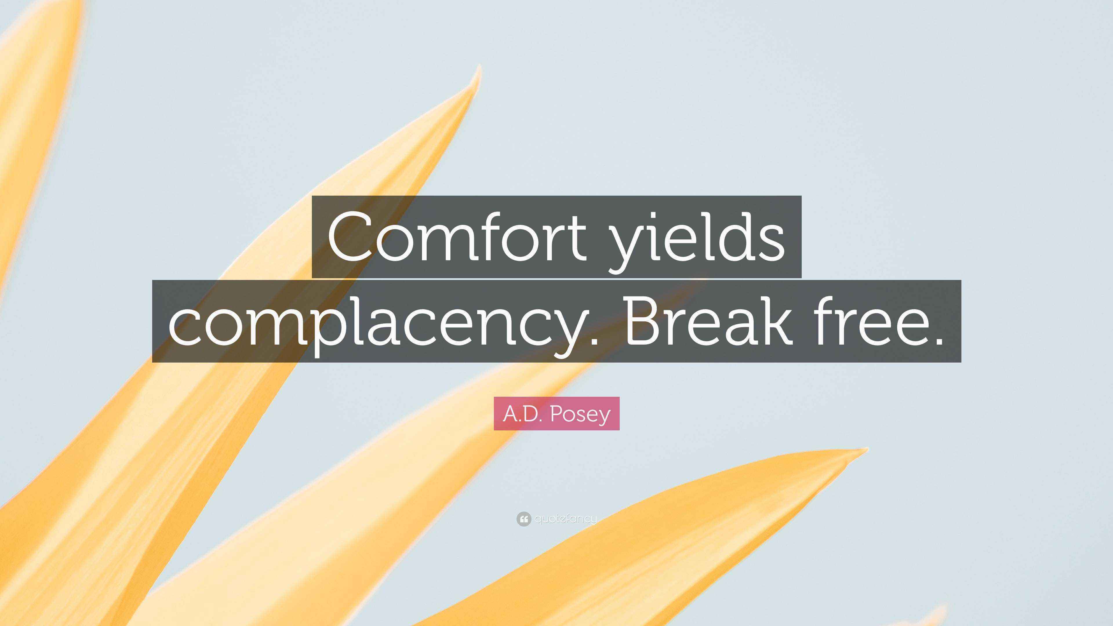 A.D. Posey Quote: “Comfort yields complacency. Break free.”