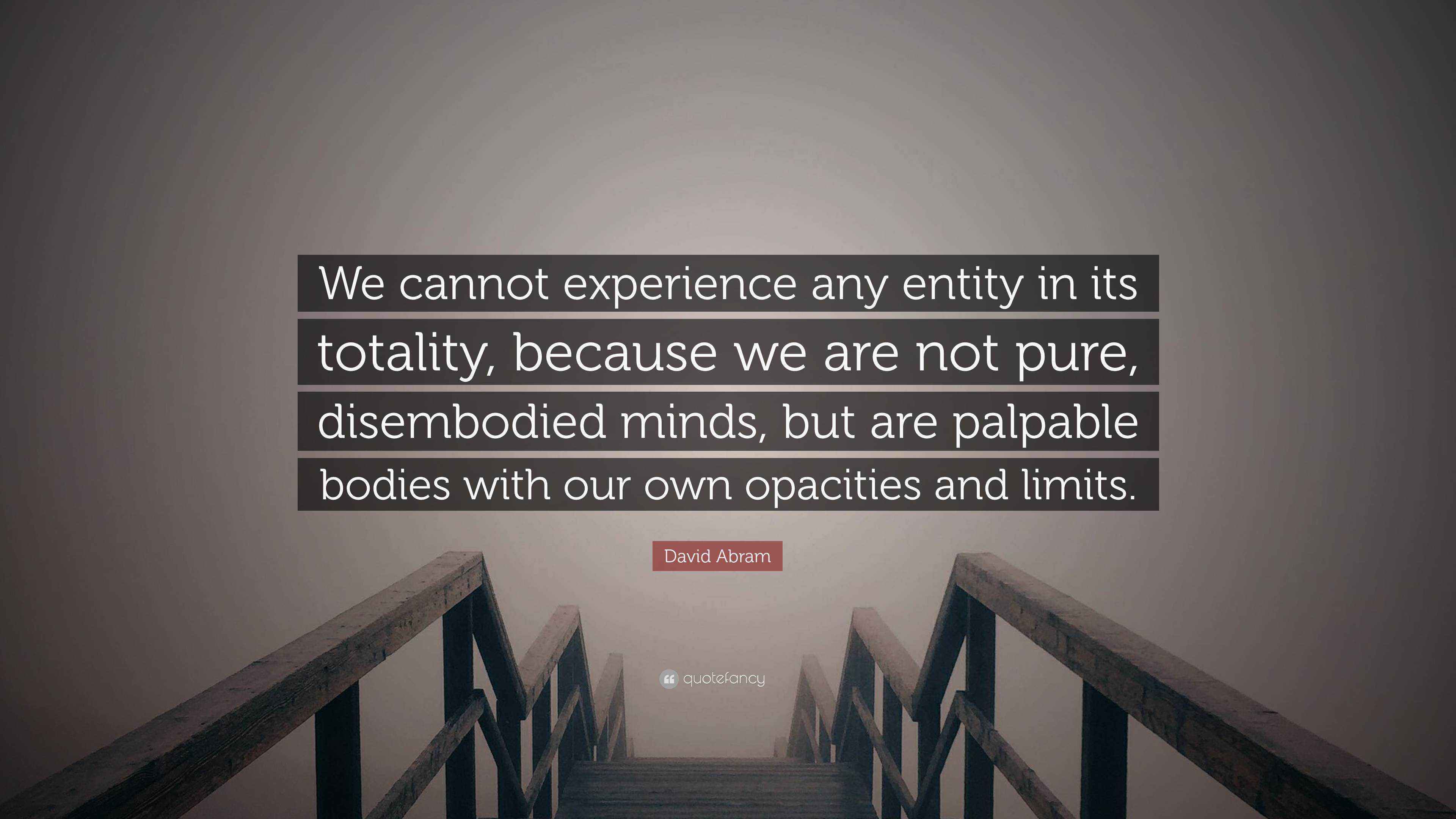 David Abram Quote: “We cannot experience any entity in its totality ...