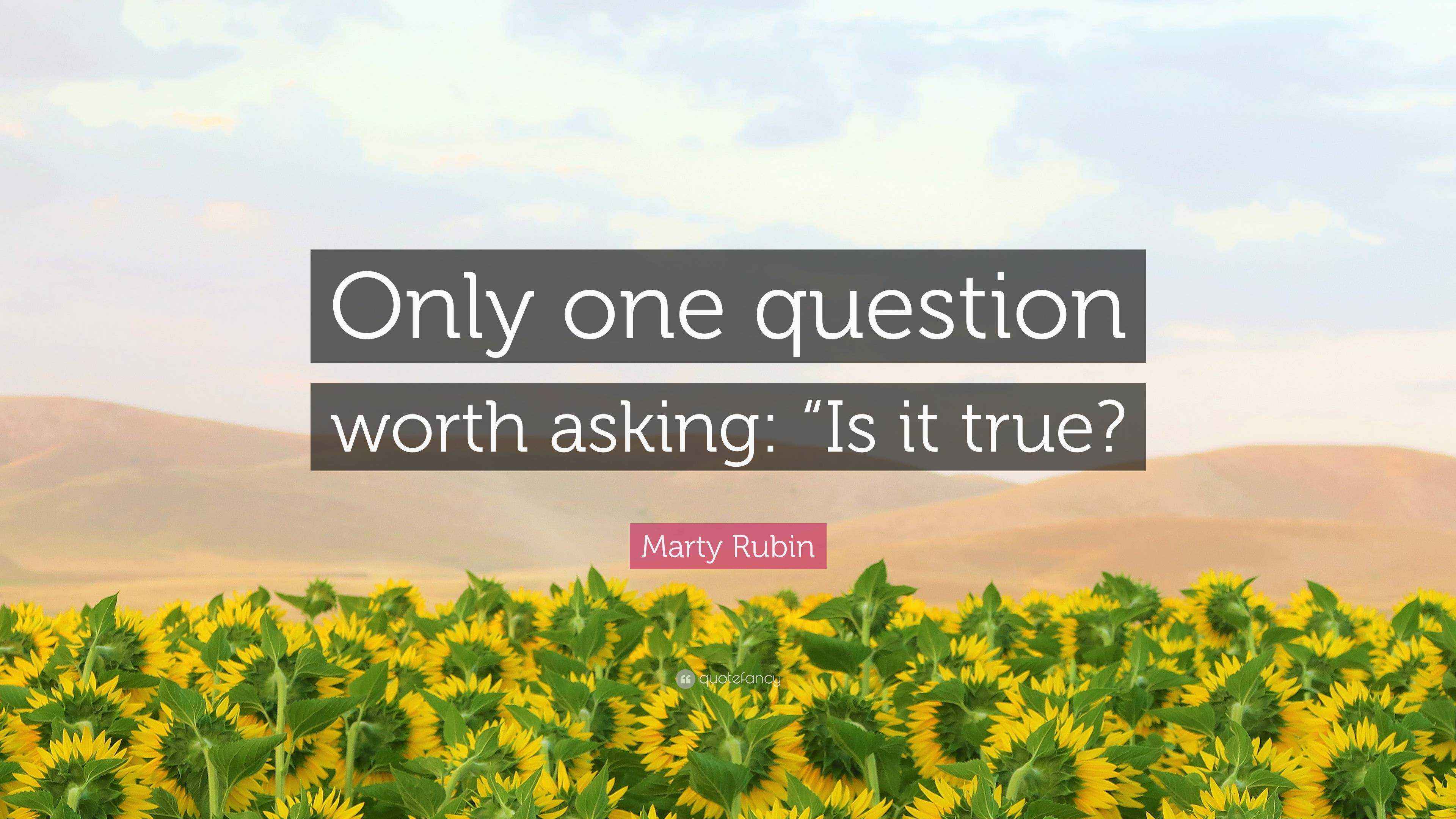 Marty Rubin Quote: “Only one question worth asking: “Is it true?”