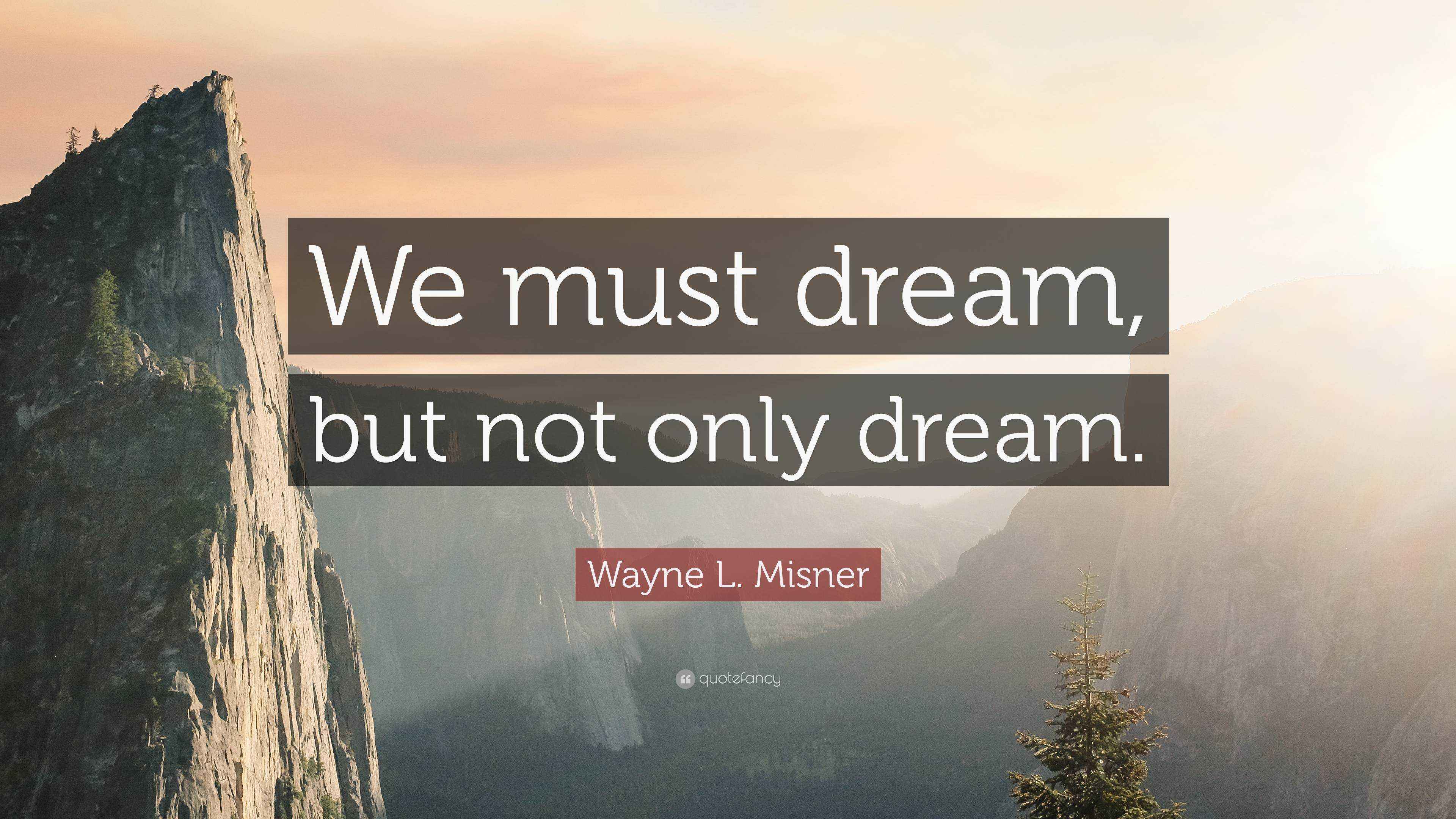 Wayne L. Misner Quote: “We must dream, but not only dream.”
