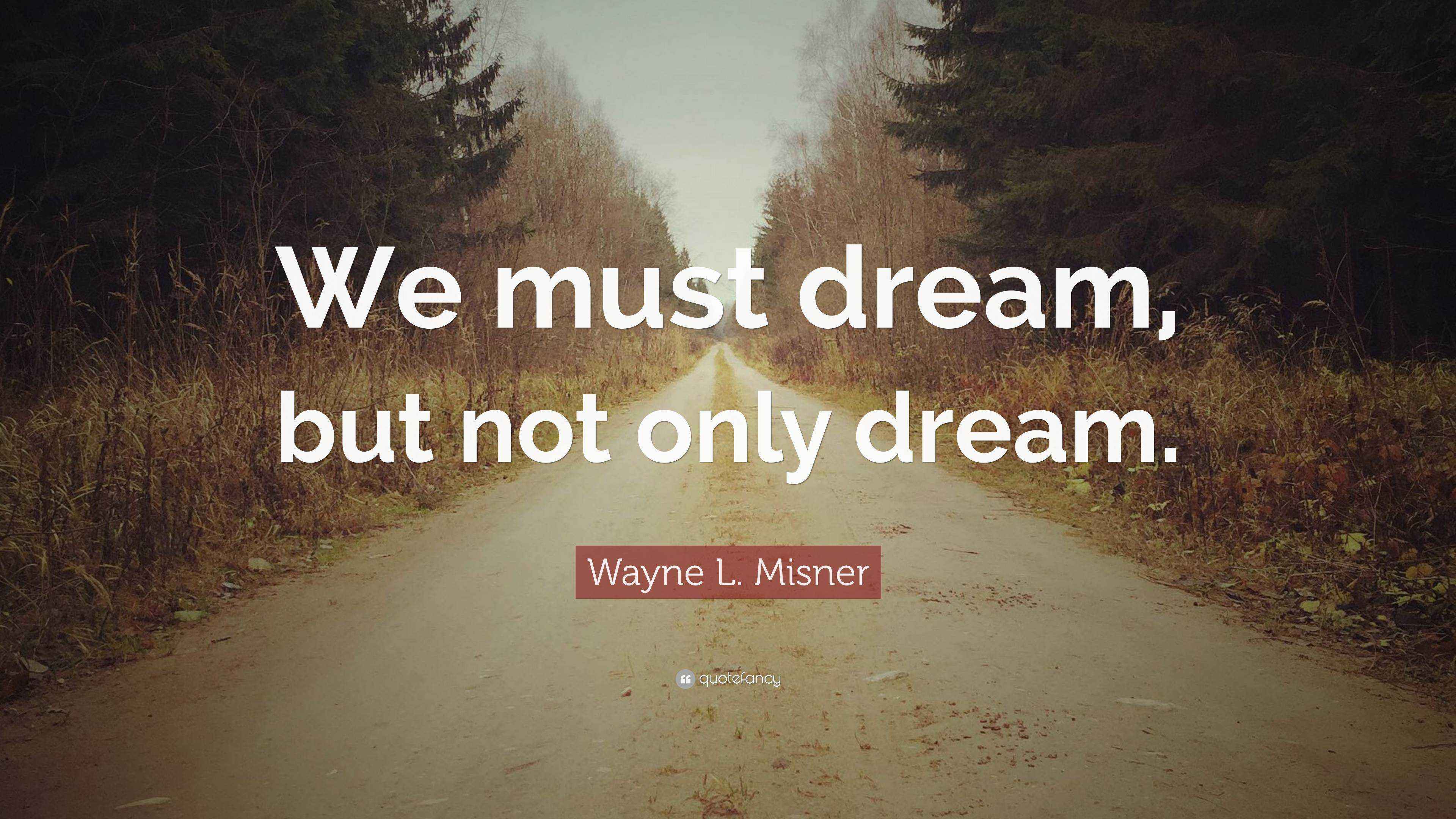 Wayne L. Misner Quote: “We must dream, but not only dream.”